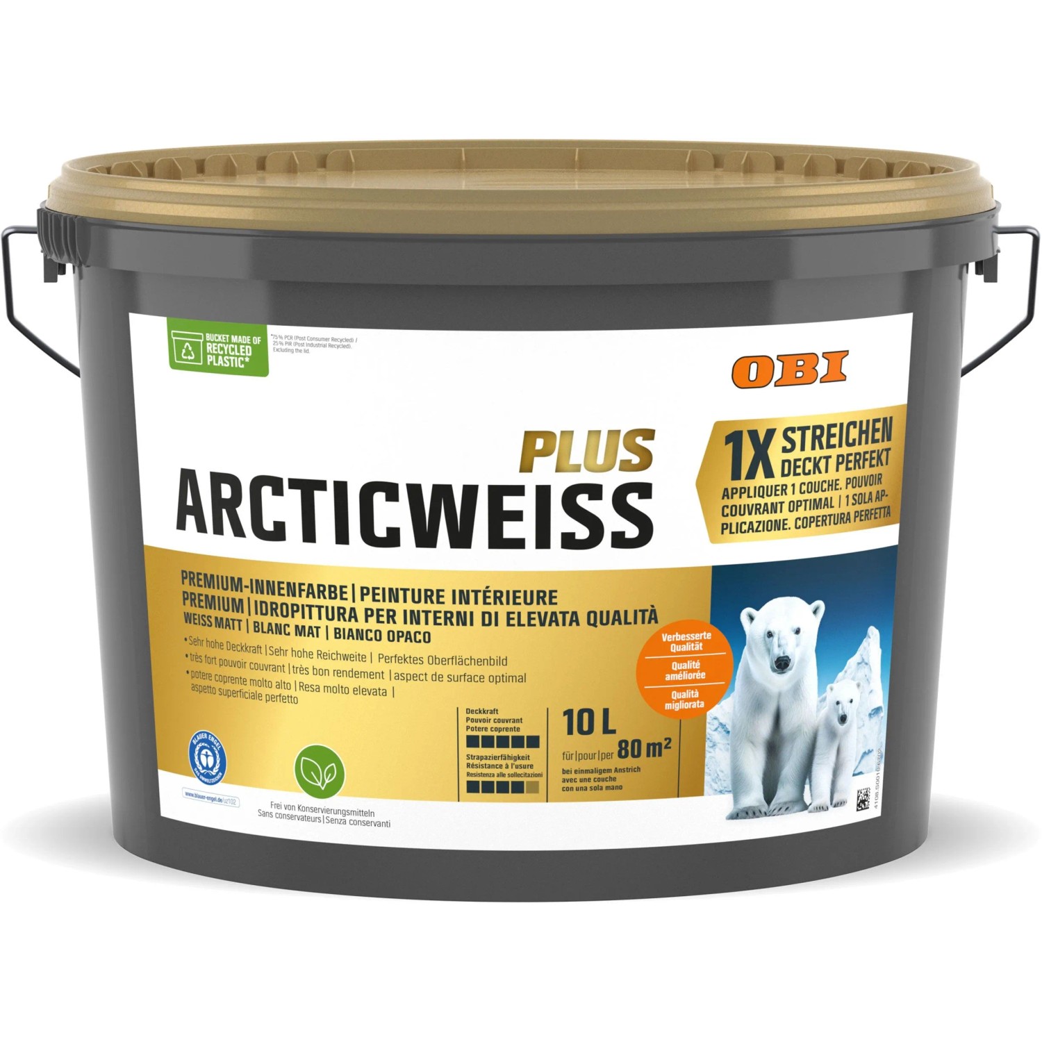 OBI Wandfarbe Arcticweiss Plus Weiss matt 10 l