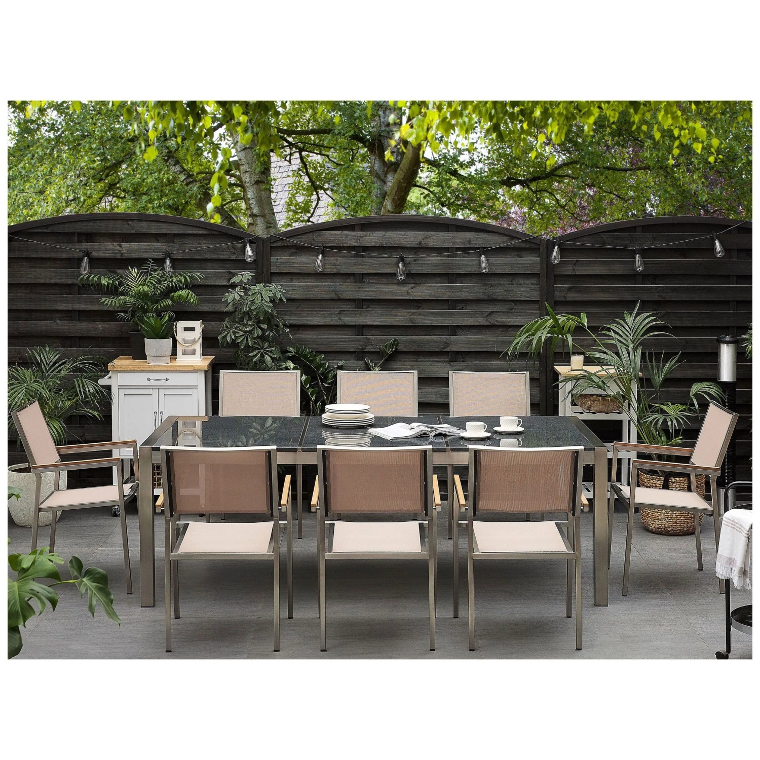 Beliani Set mobili giardino Grosseto 8 posti grigio/beige granito ...