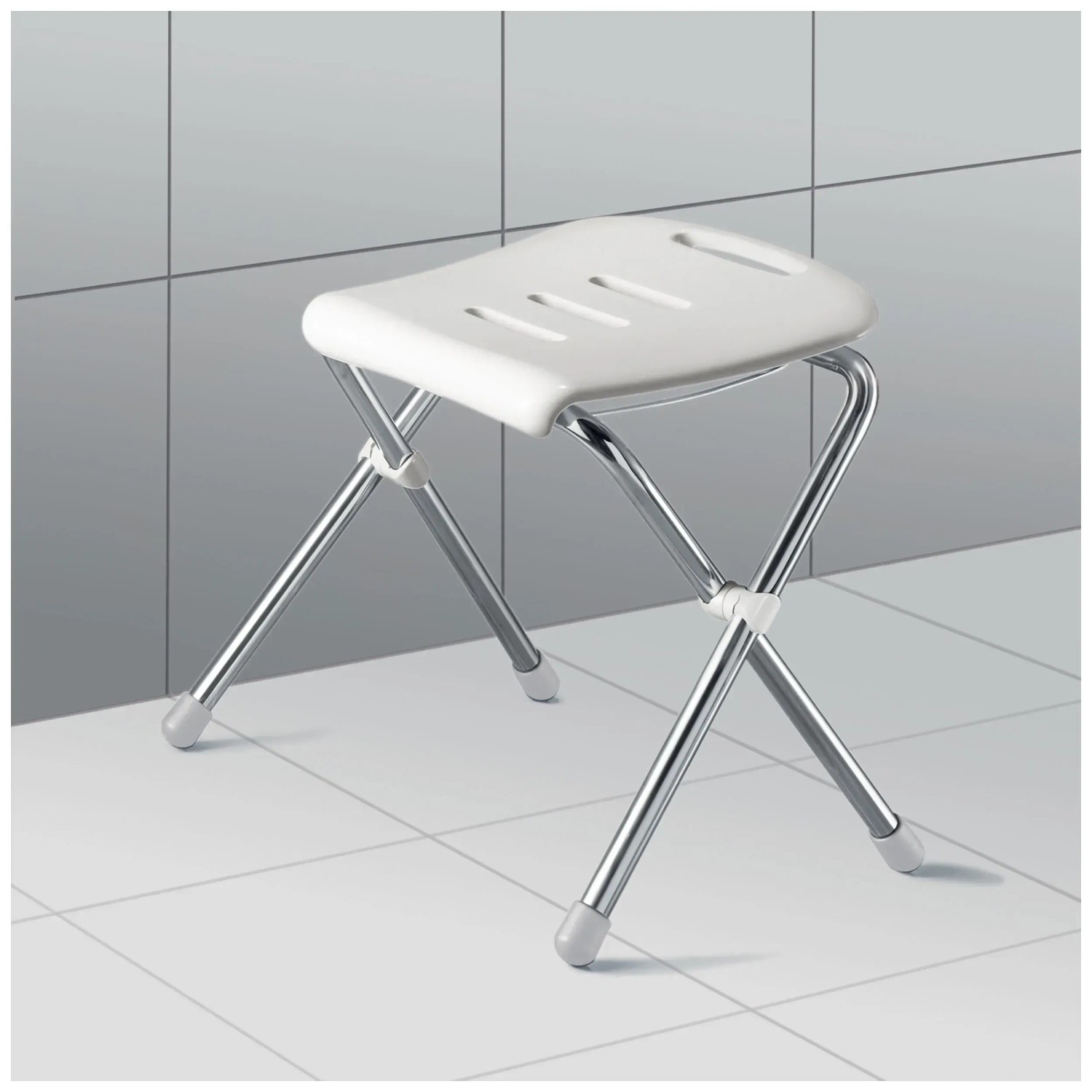 Spirella Siège rabattable Confort et sécurité Chrome (HxlxP) 58,5 x 47 ...