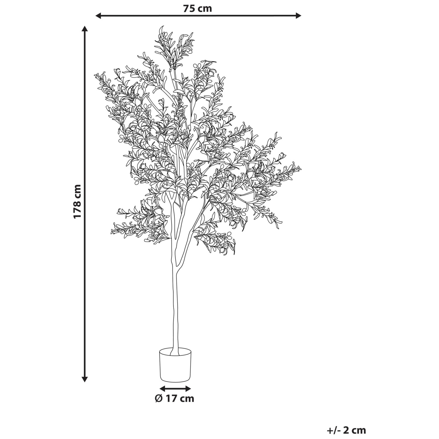 Beliani Kunstpflanze Olive Tree Grün Höhe 178 cm