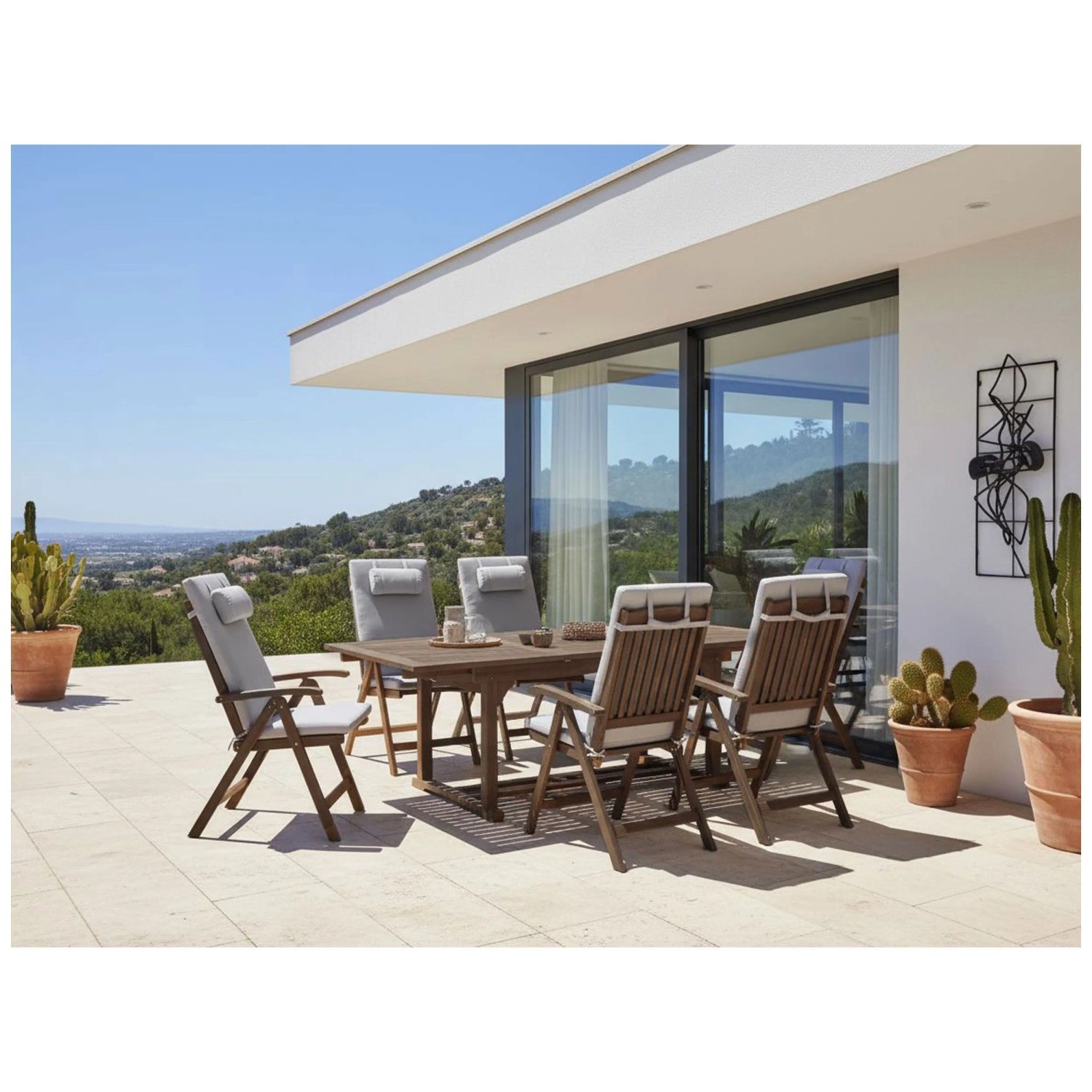Beliani Set mobili giardino Amantea Premium 6 posti acacia cuscini ...