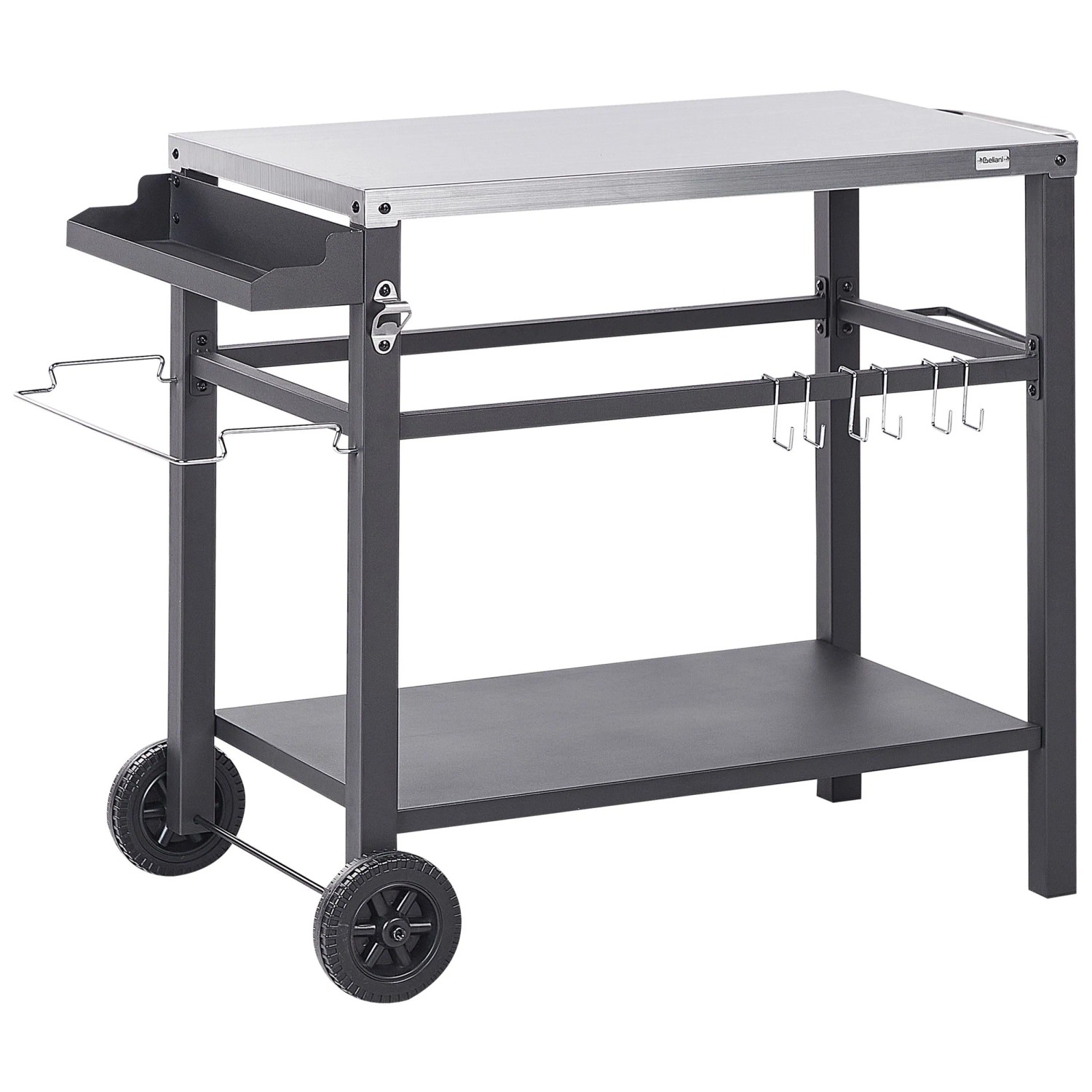 Beliani Outdoor-Servierwagen Spiazzi Stahl Silber-Schwarz 83 x 88 x 60 cm