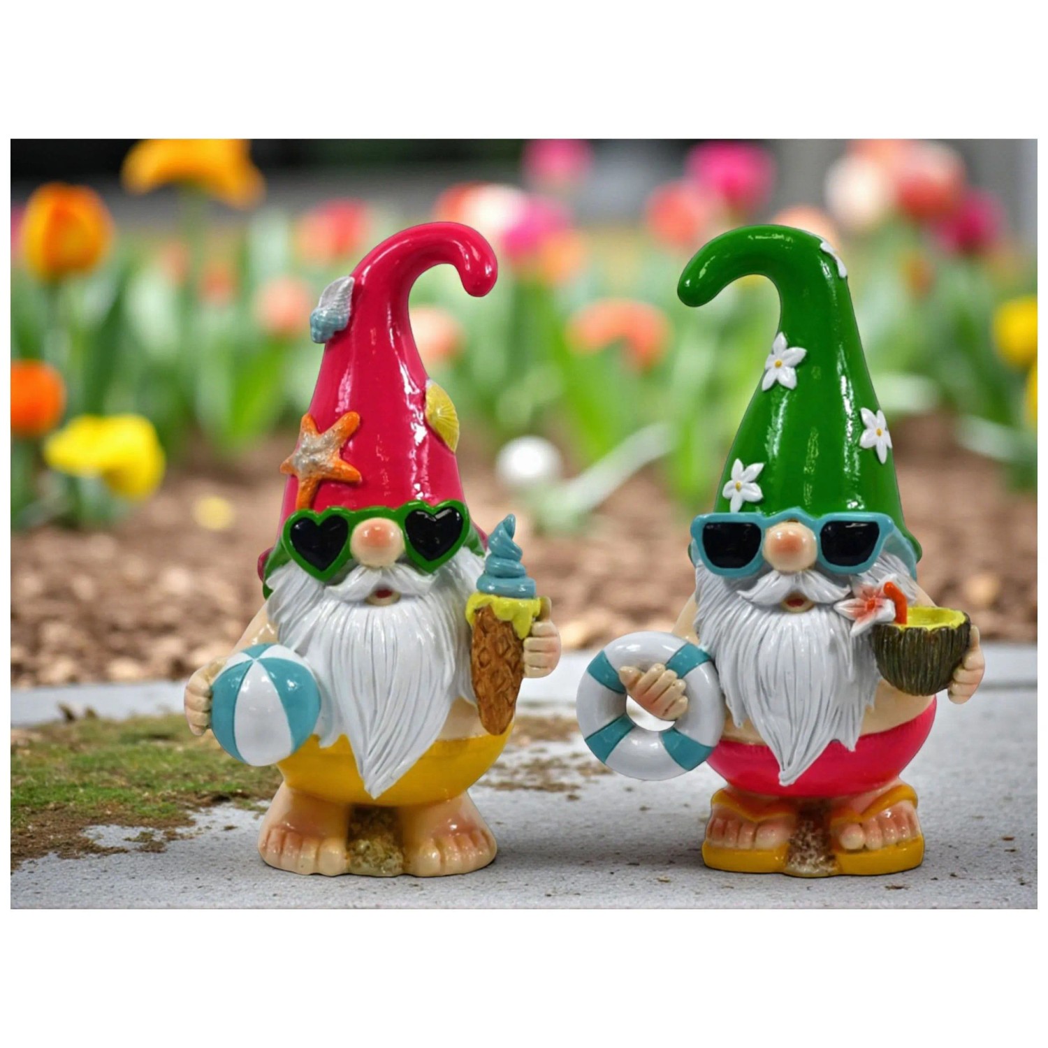 Nain de jardin décoratif plage polyrésine Multicolore assorti 18 cm 1 pc