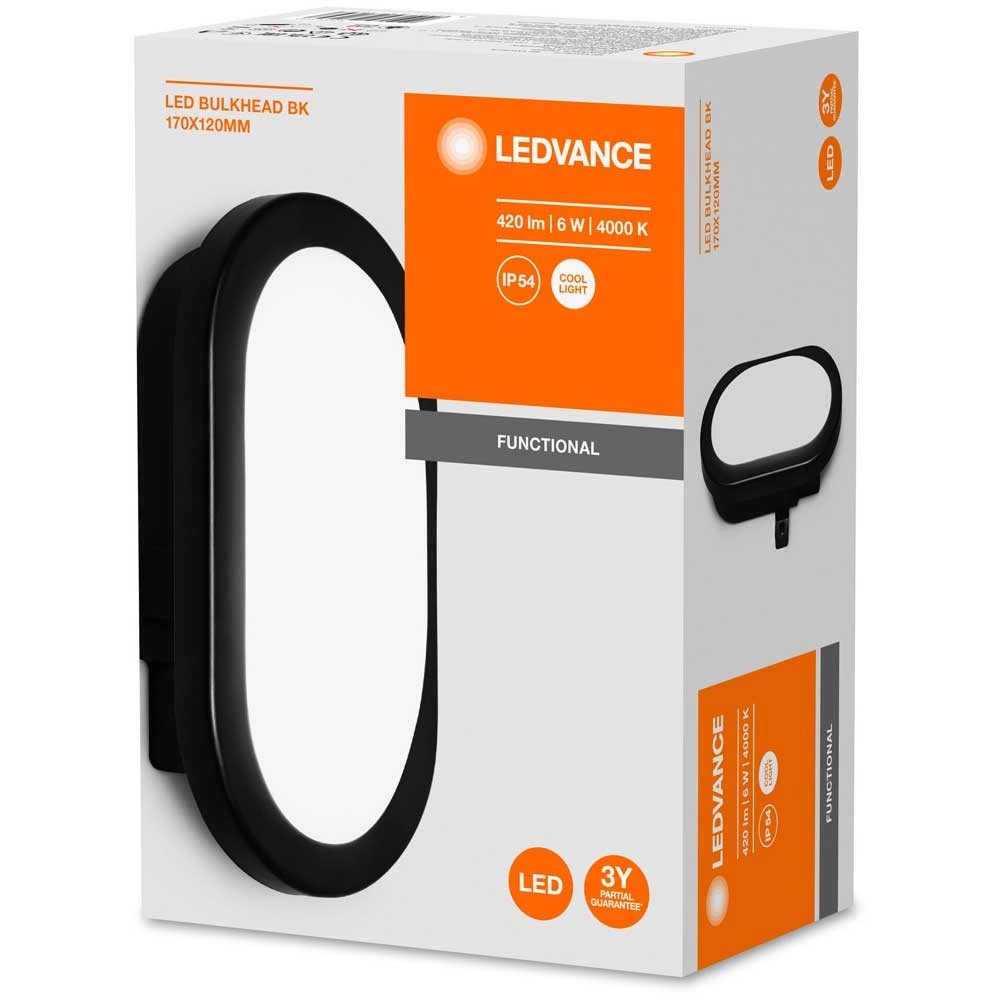 Ledvance LED-Leuchte Bulkhead Schwarz (HxBxT) 177 x 124 x 78 mm / 6 W ...