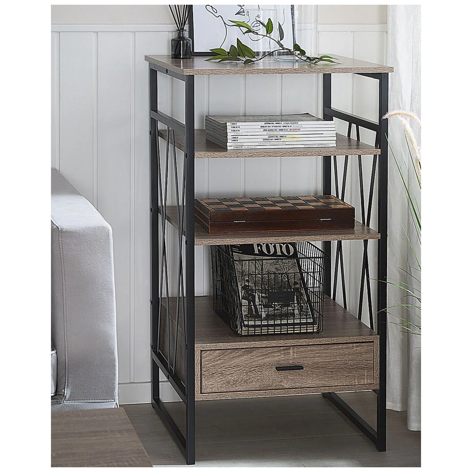 Beliani Scaffale Keene color taupe/nero 3 ripiani e 1 cassetto 101 x 56 ...