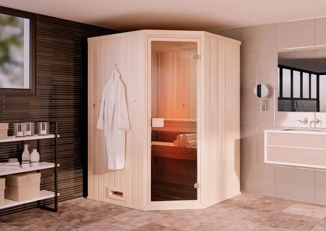 FinnTherm Sauna Corner Natur 175 cm x 144 cm Wandstärke 40 mm kaufen ...