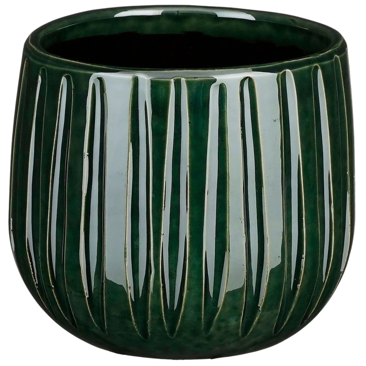 Mica Cache-pot Pablo en céramique vert foncé strié Ø 14 x 12 cm