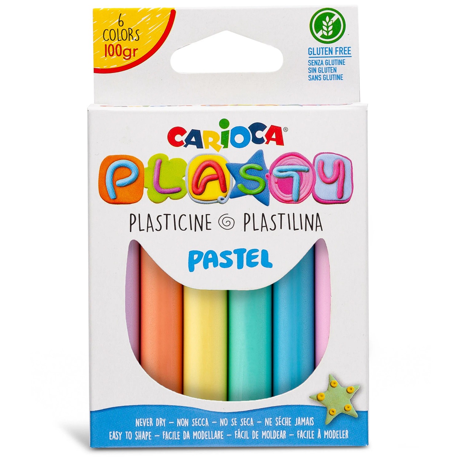 Carioca Pâte à modeler Plasty Pastel 6 couleurs