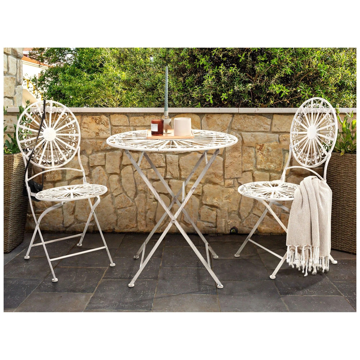 Beliani Table de bistrot d'extérieur Scafa en métal blanc Ø 70 x 77 cm