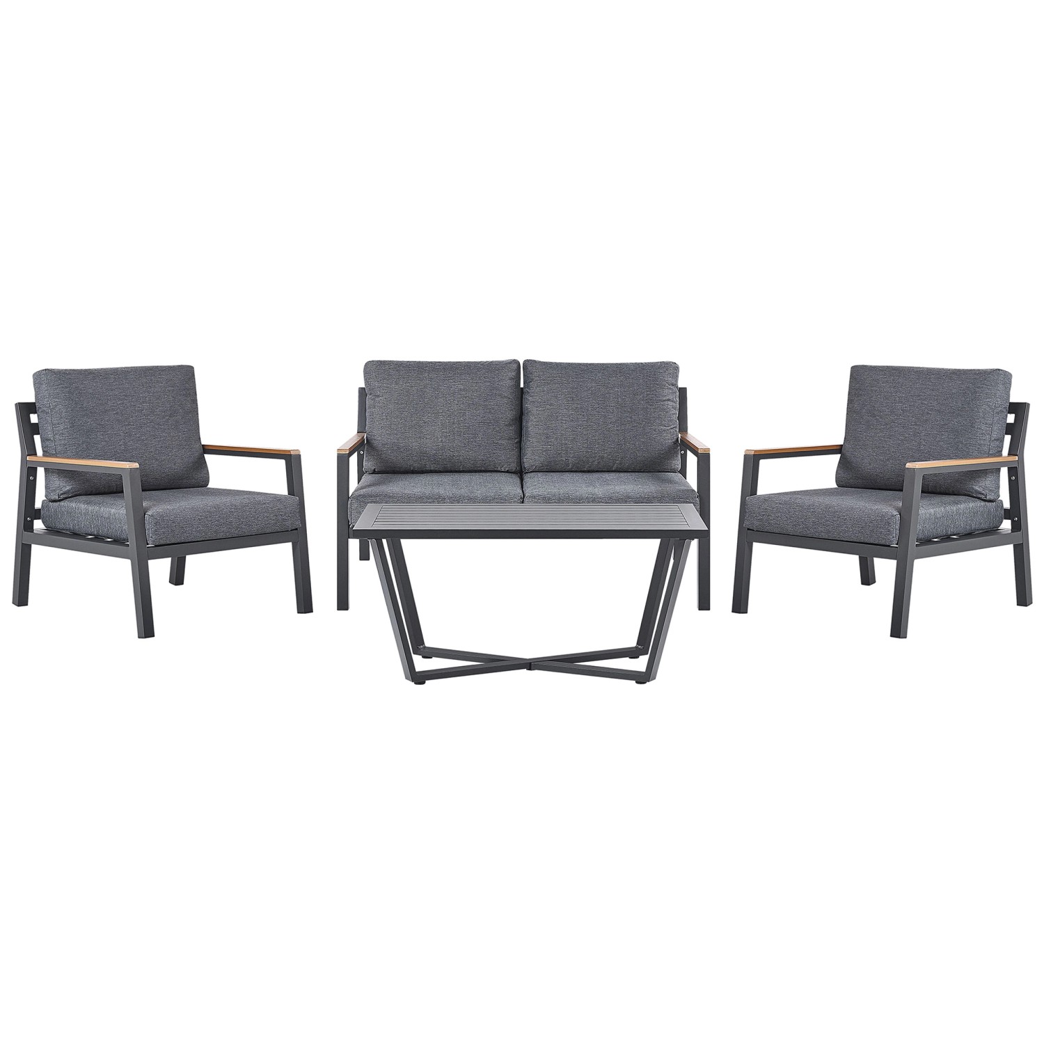 Beliani Lounge-Set Delia 4-Sitzer Aluminium mit Auflagen in Dunkelgrau ...