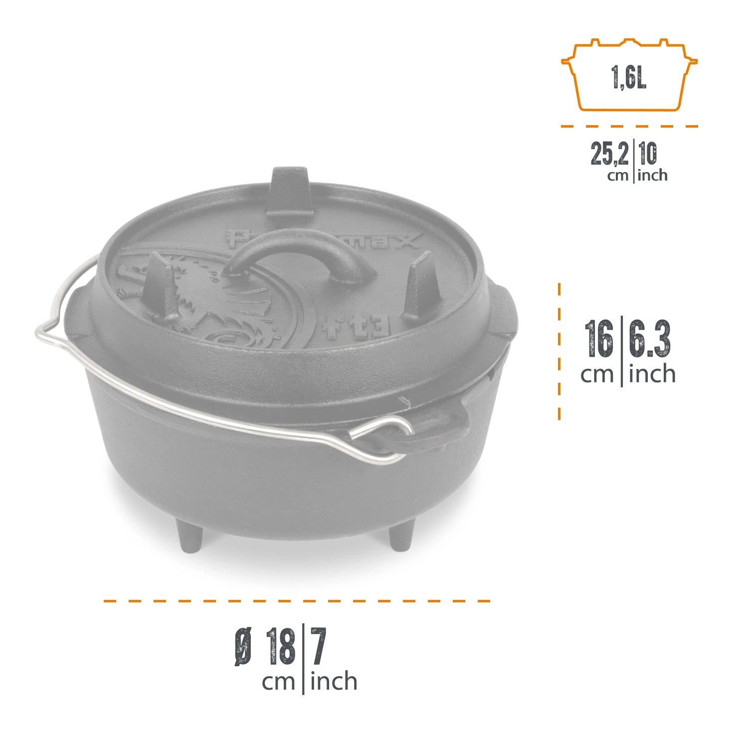 Petromax Feuertopf FT3 Dutch Oven mit Füssen Gusseisen 1,6 l