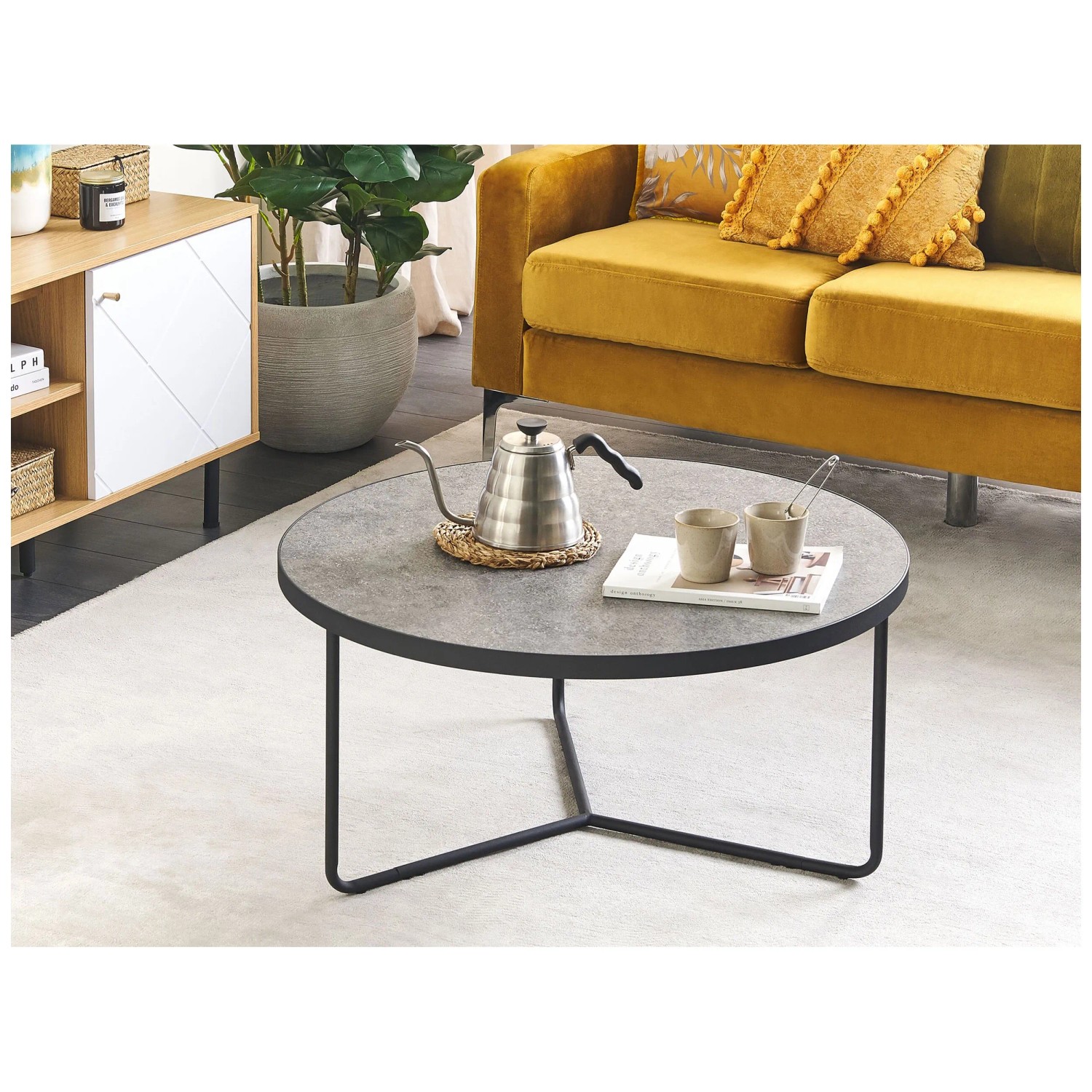Beliani Couchtisch Melody MDF Grau Ø 80 / Höhe 40 cm