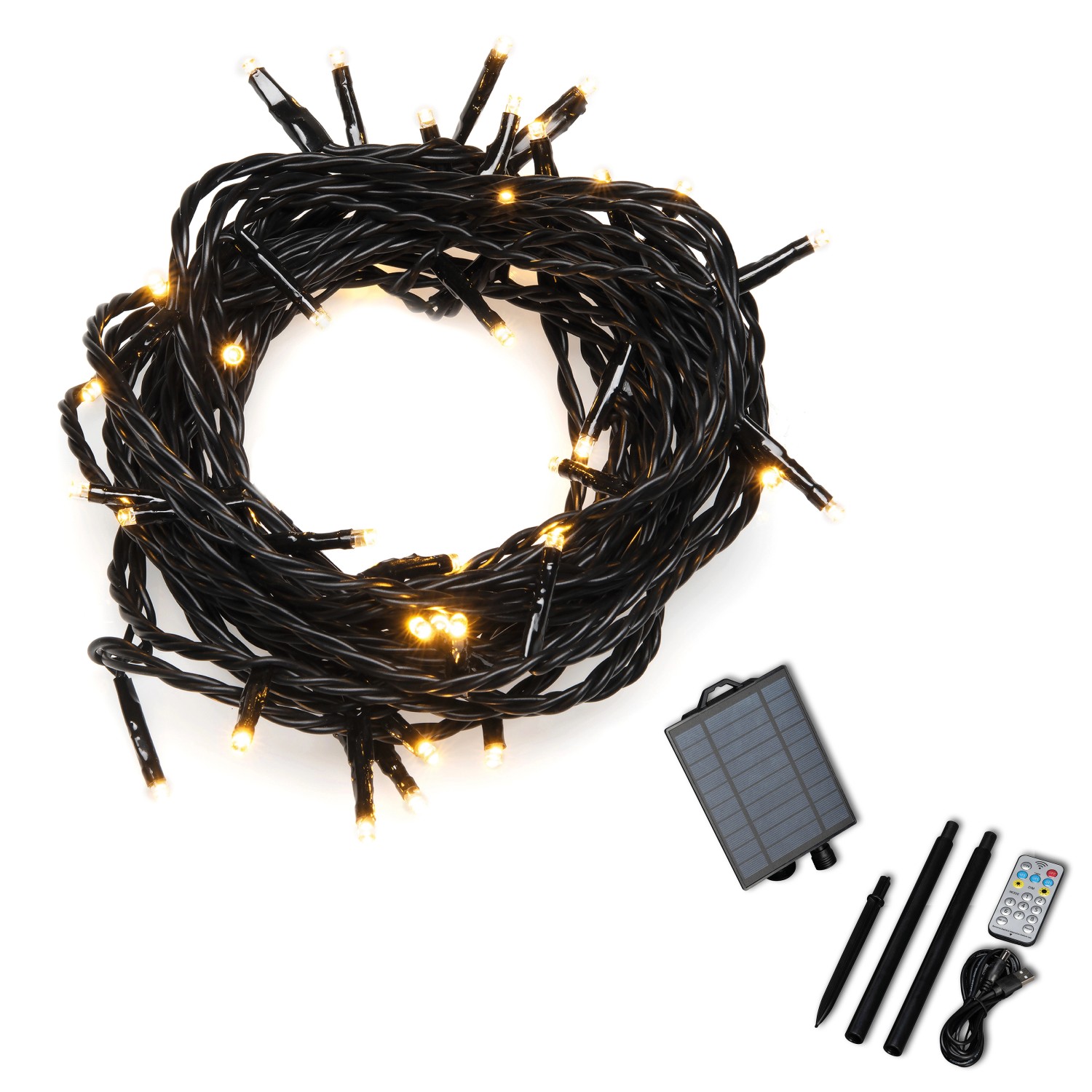 Guirlande lumineuse solaire LED Ambre 200 LED / Longueur totale 4'184 cm