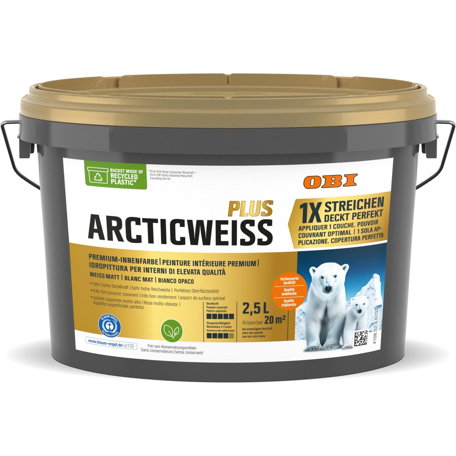 OBI Wandfarbe Arcticweiss Plus matt 2,5 l