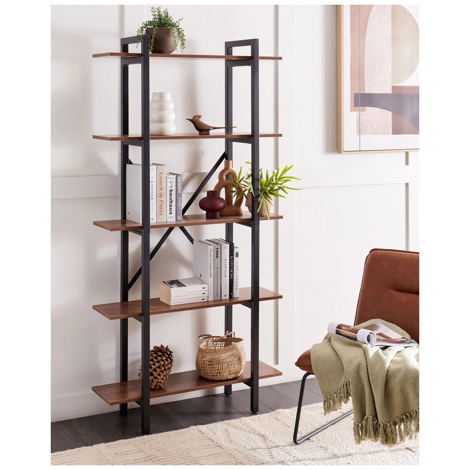 Beliani Bücherregal Darby MDF Braun 5 Ebenen 178 x 90 x 30 cm