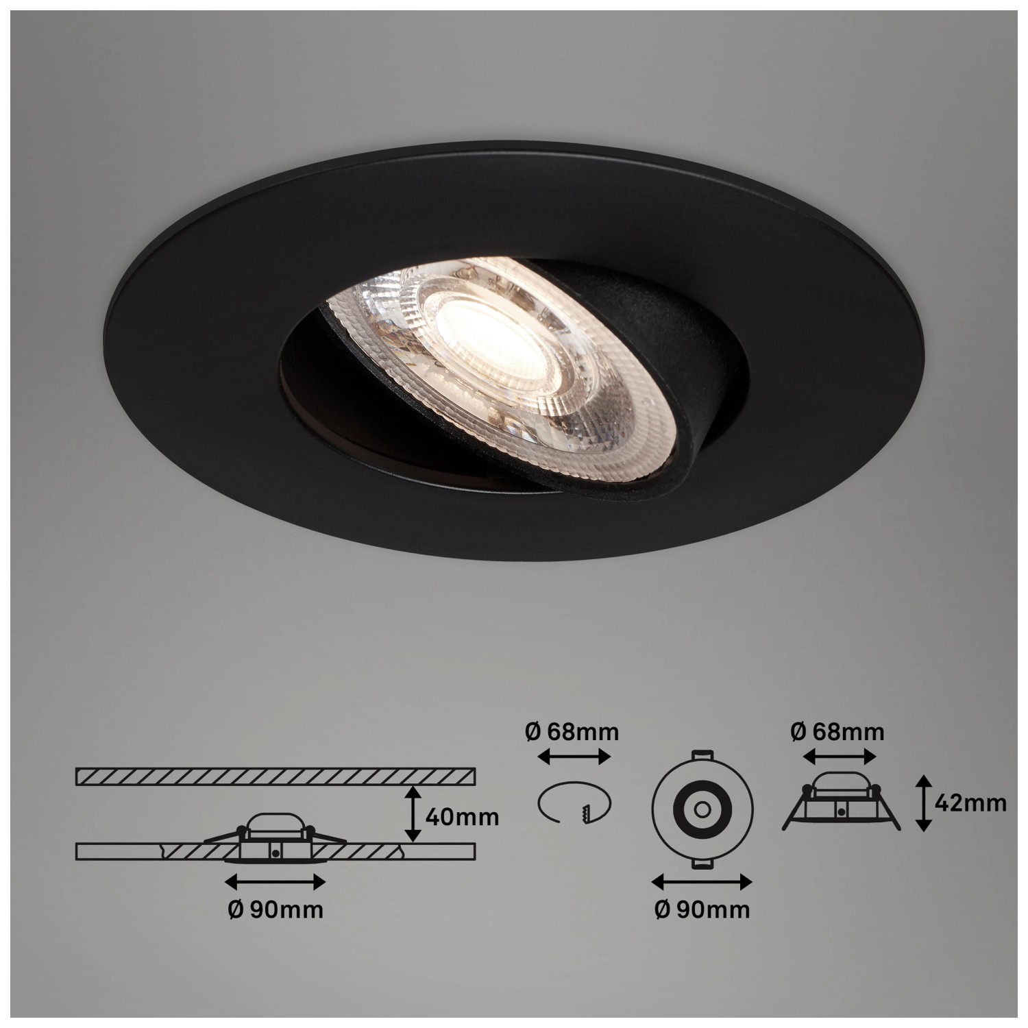 LED-Einbauleuchten dimmbar schwenkbar Schwarz IP65 / 4,9 W / 480 lm ...