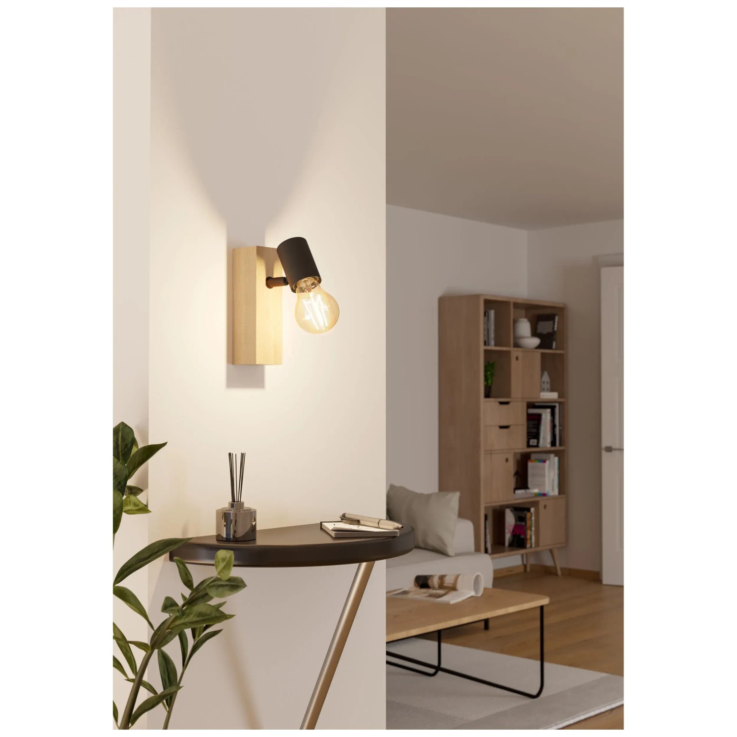 Eglo Balken Townshend 1-flammig E27 / IP20 Metall Holz FSC® Schwarz