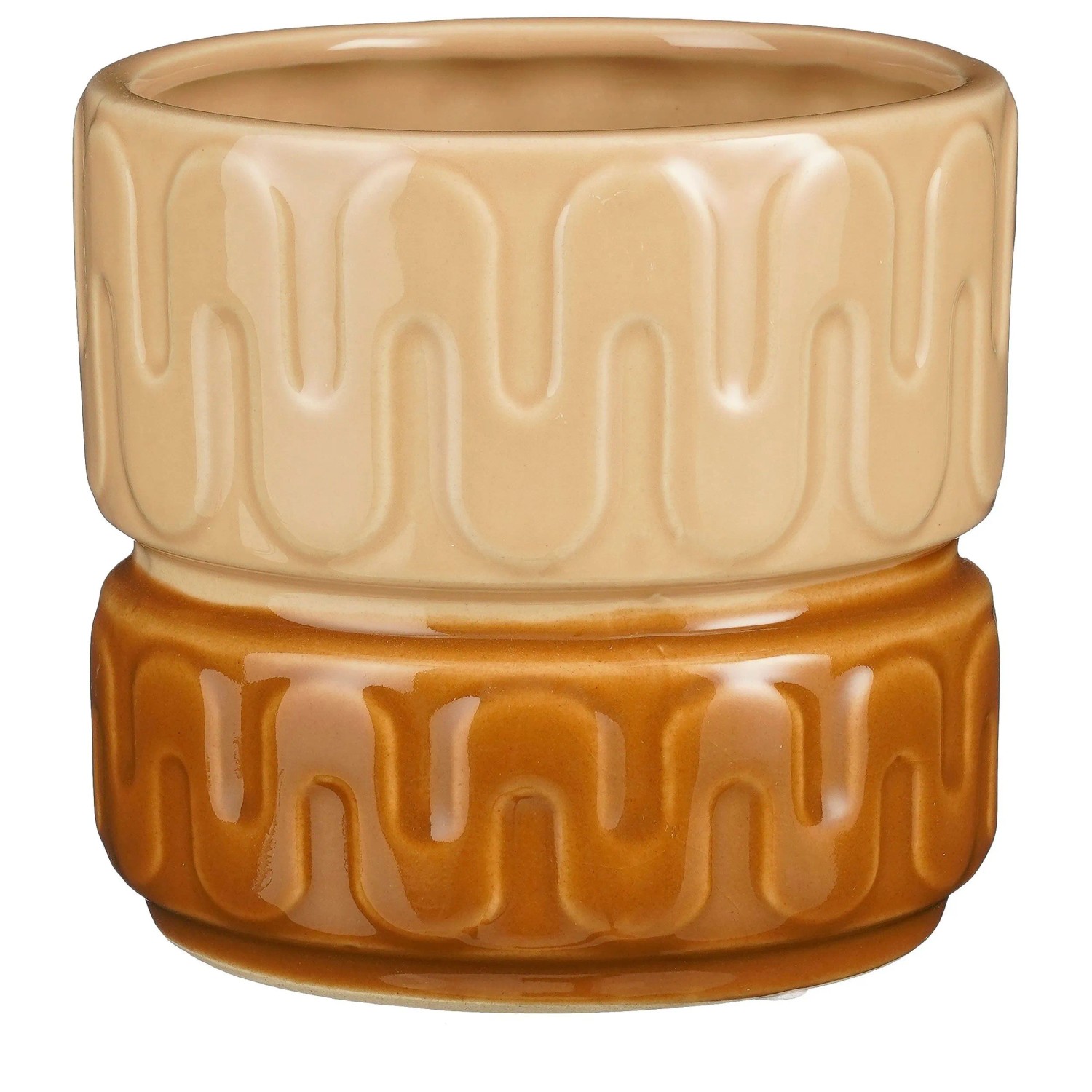 Mica Cache-pot Nancy en terre cuite crème motif ondulé Ø 14 x 13 cm