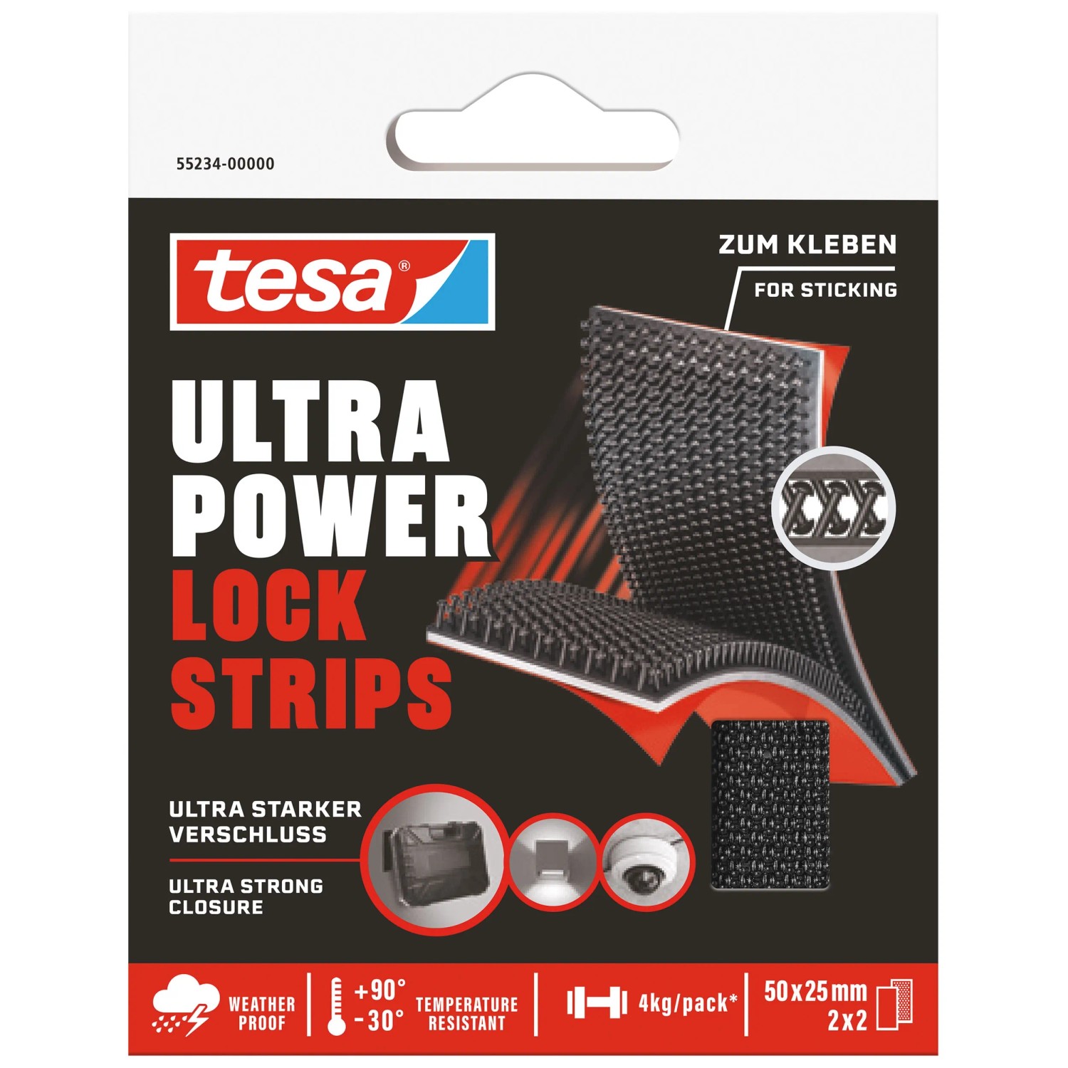 Tesa® Klettstreifen Ultra Power Lock Strips Schwarz 50 x 25 mm / 2 Stk ...