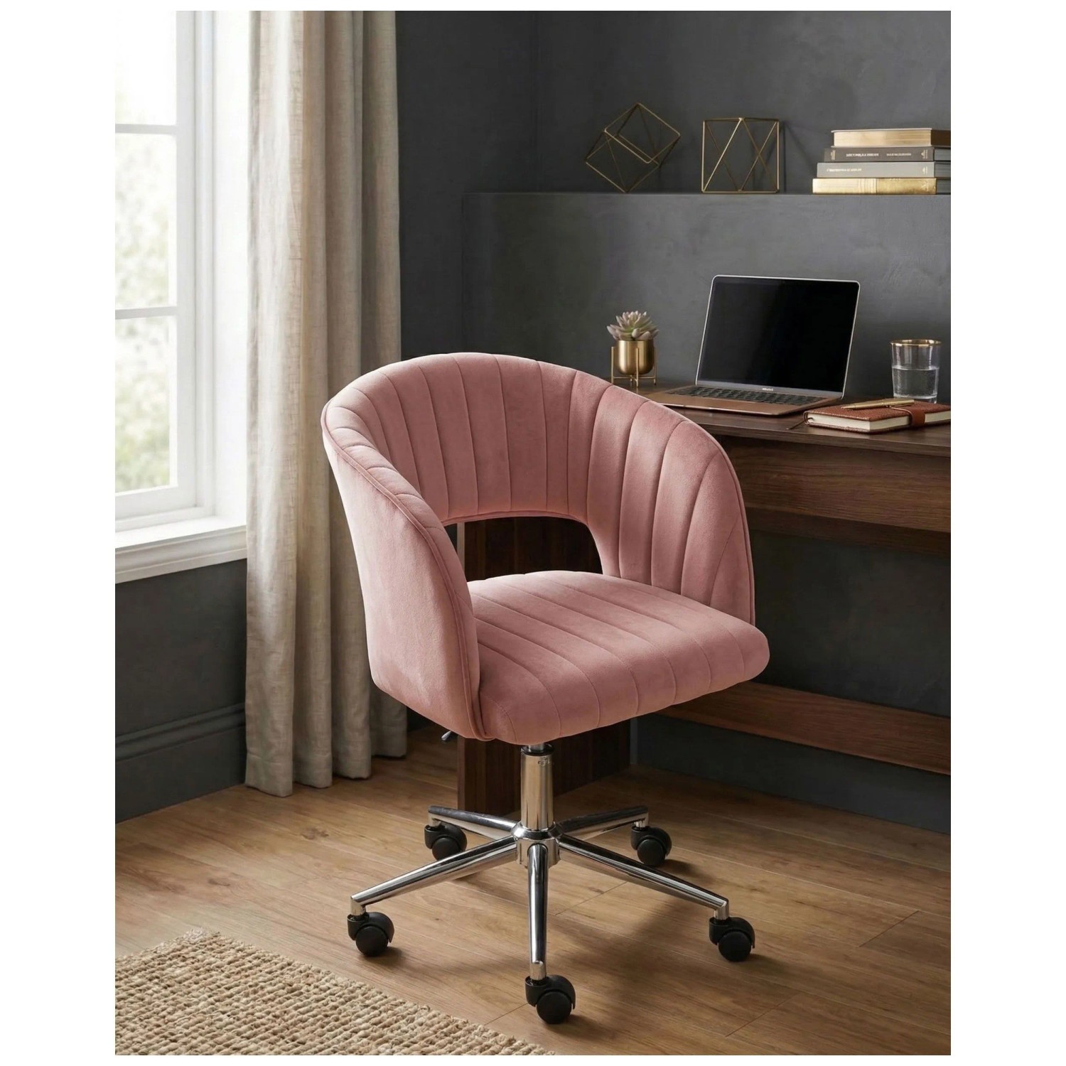 Beliani Chaise de bureau Katonah en velours rose