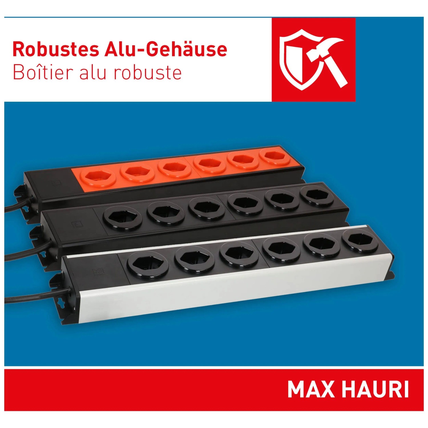 Max Hauri Steckdosenleiste Power Line Aluminium Schwarz 6 x Typ 13