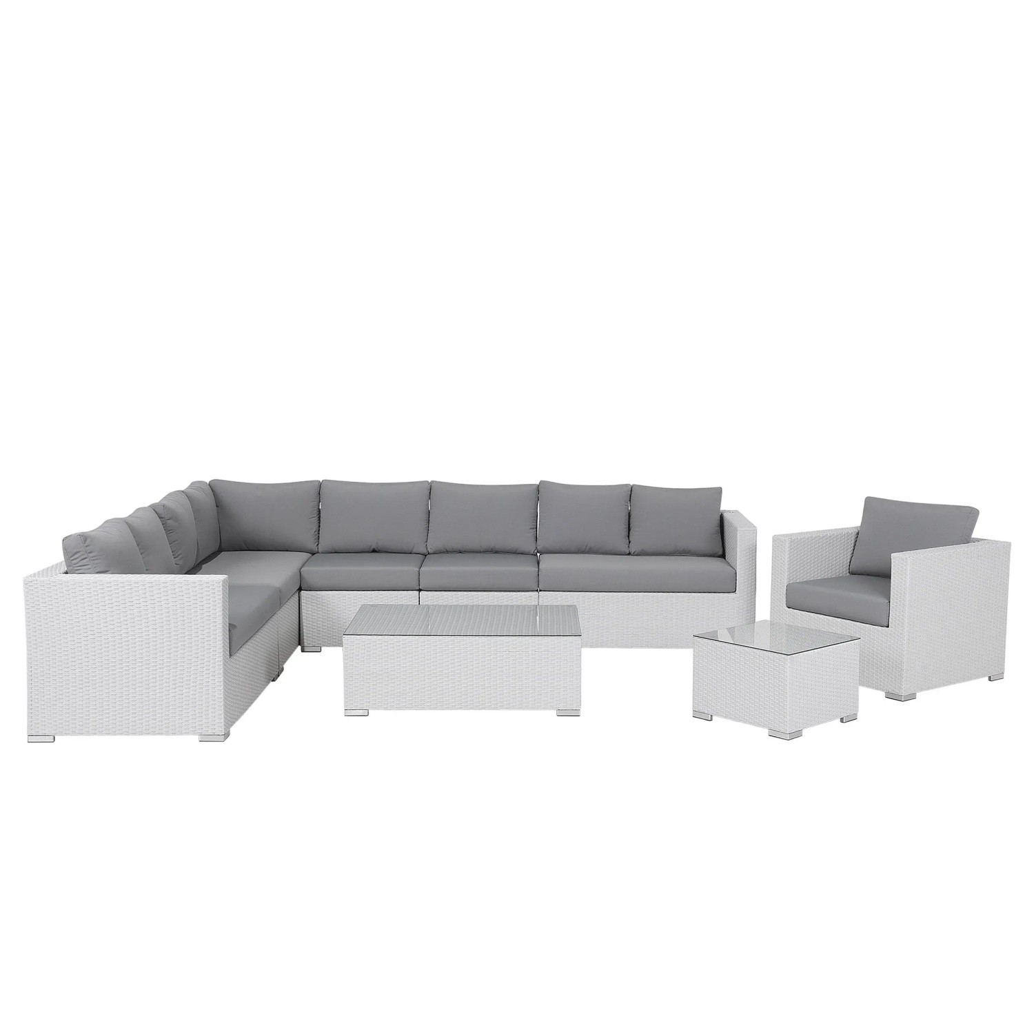Beliani Lounge-Set XXL 8-Sitzer Modular Rattan Weiss mit Auflagen in ...