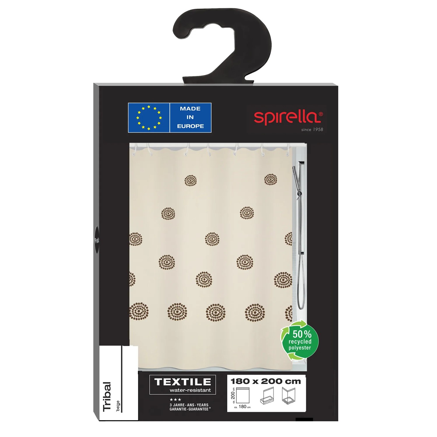 Spirella Duschvorhang Tribal Baumwolle-Polyester Beige-Braun 180 x 200 cm