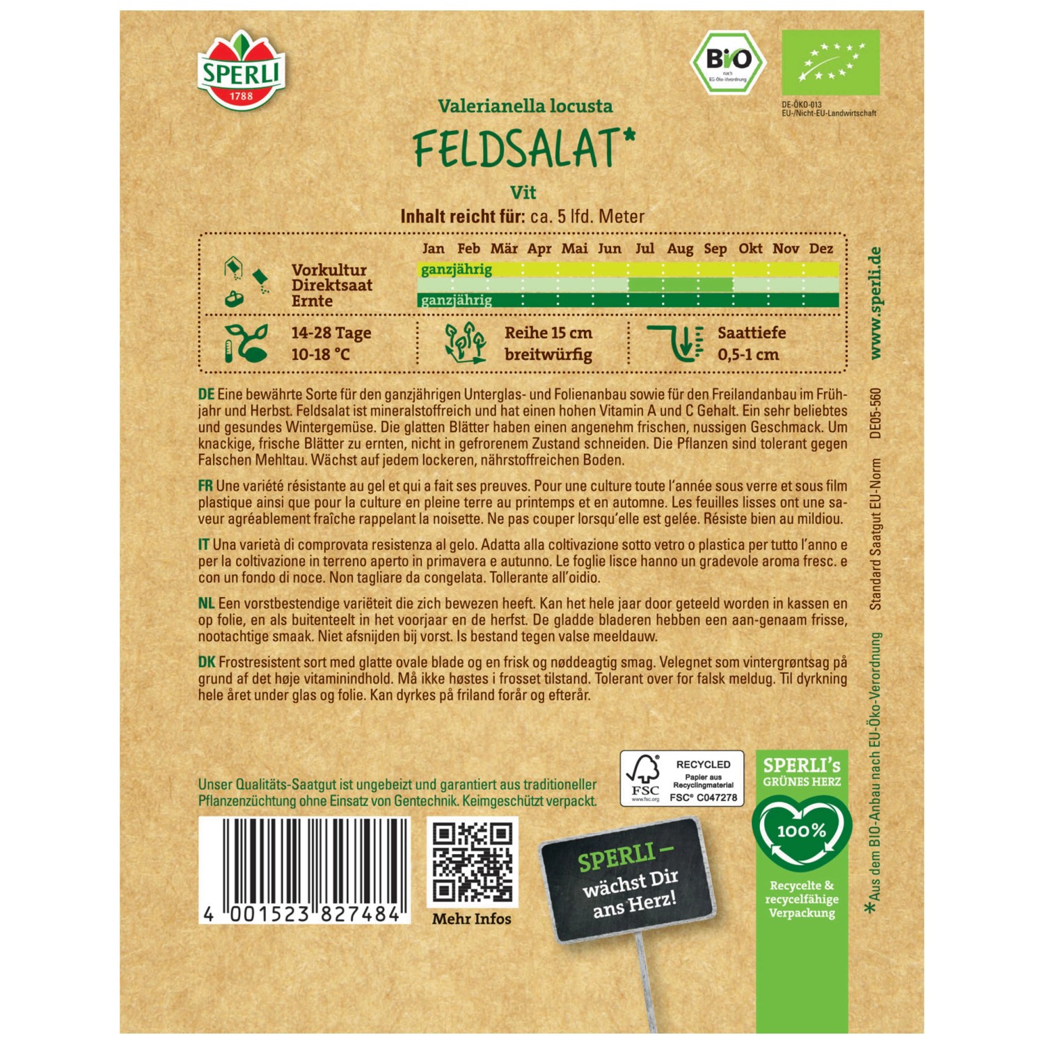 Sperli Saatgut Feldsalat Vit Bio 5 lfdm kaufen bei OBI