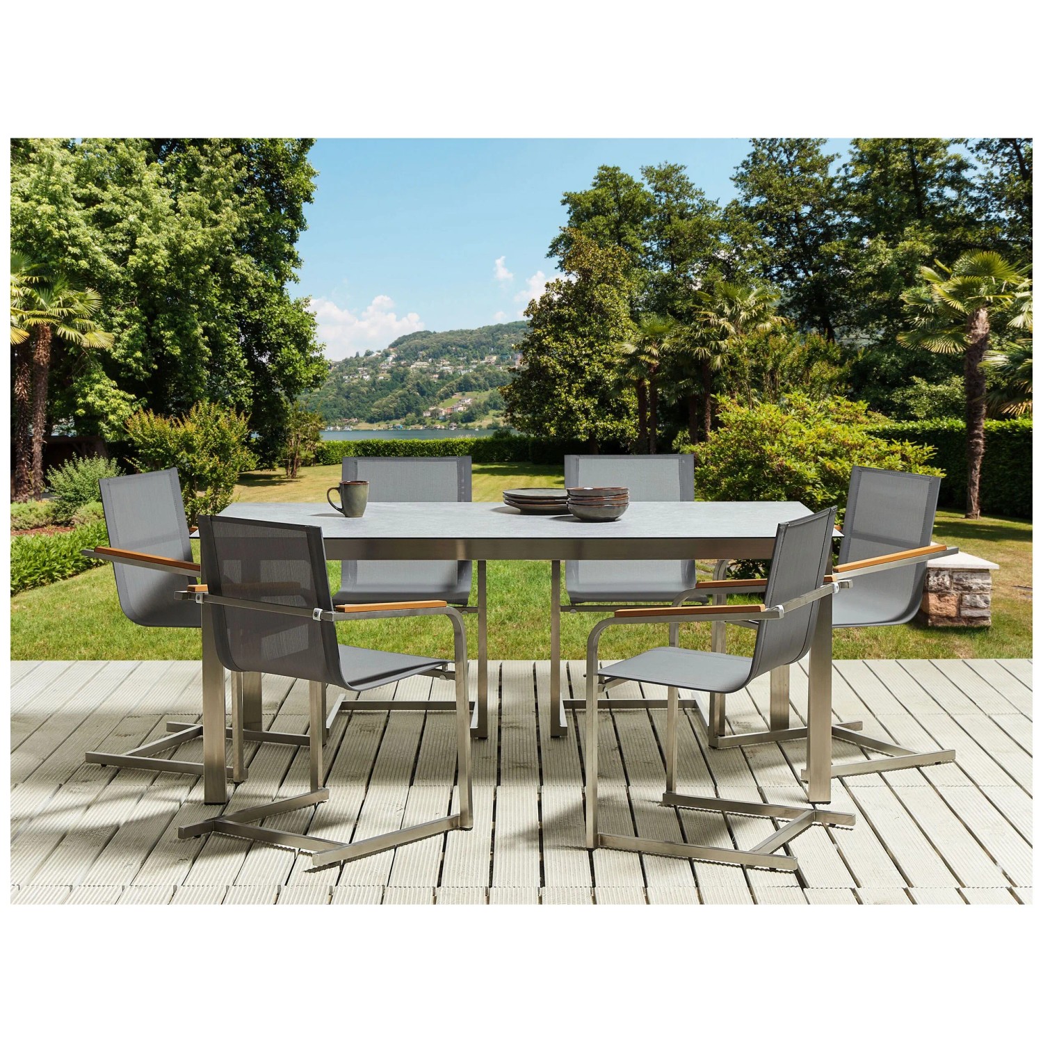 Beliani Gartentisch Cosoleto Sicherheitsglas Grau 180 x 90 cm kaufen ...