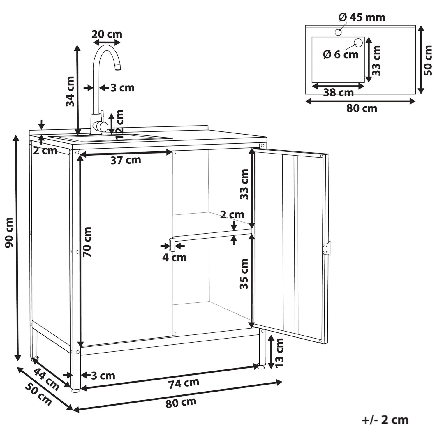 Beliani Mobile cucina da esterno Vilama acciaio bianco lavello 80 x 90 ...