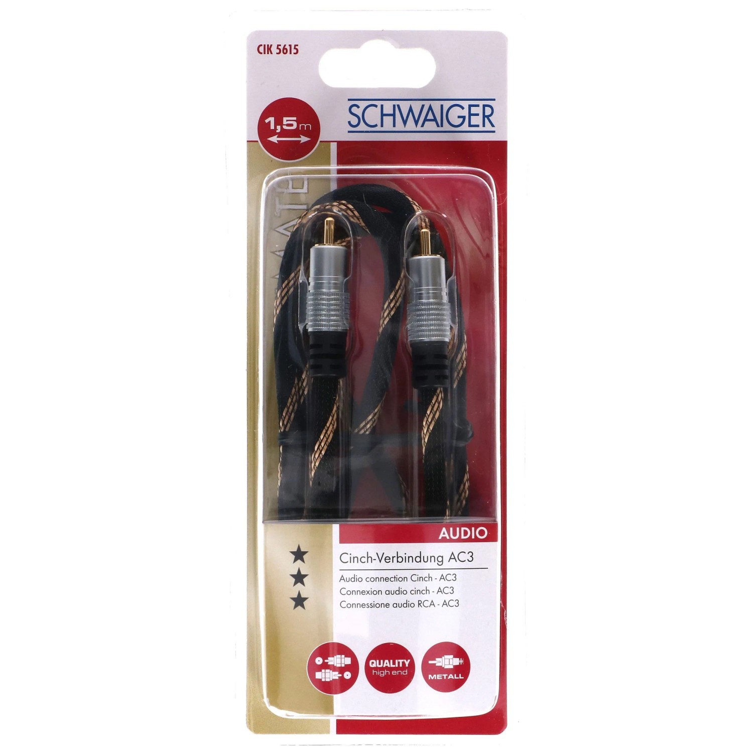 Schwaiger Câble RCA vertical AC3 HQ 1 Noir 5 m