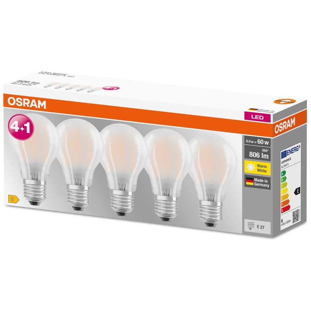 Osram LED-Leuchtmittel Base Classic A6 / E27 / 6 W / 806 lm / 5 Stk. kaufen bei OBI