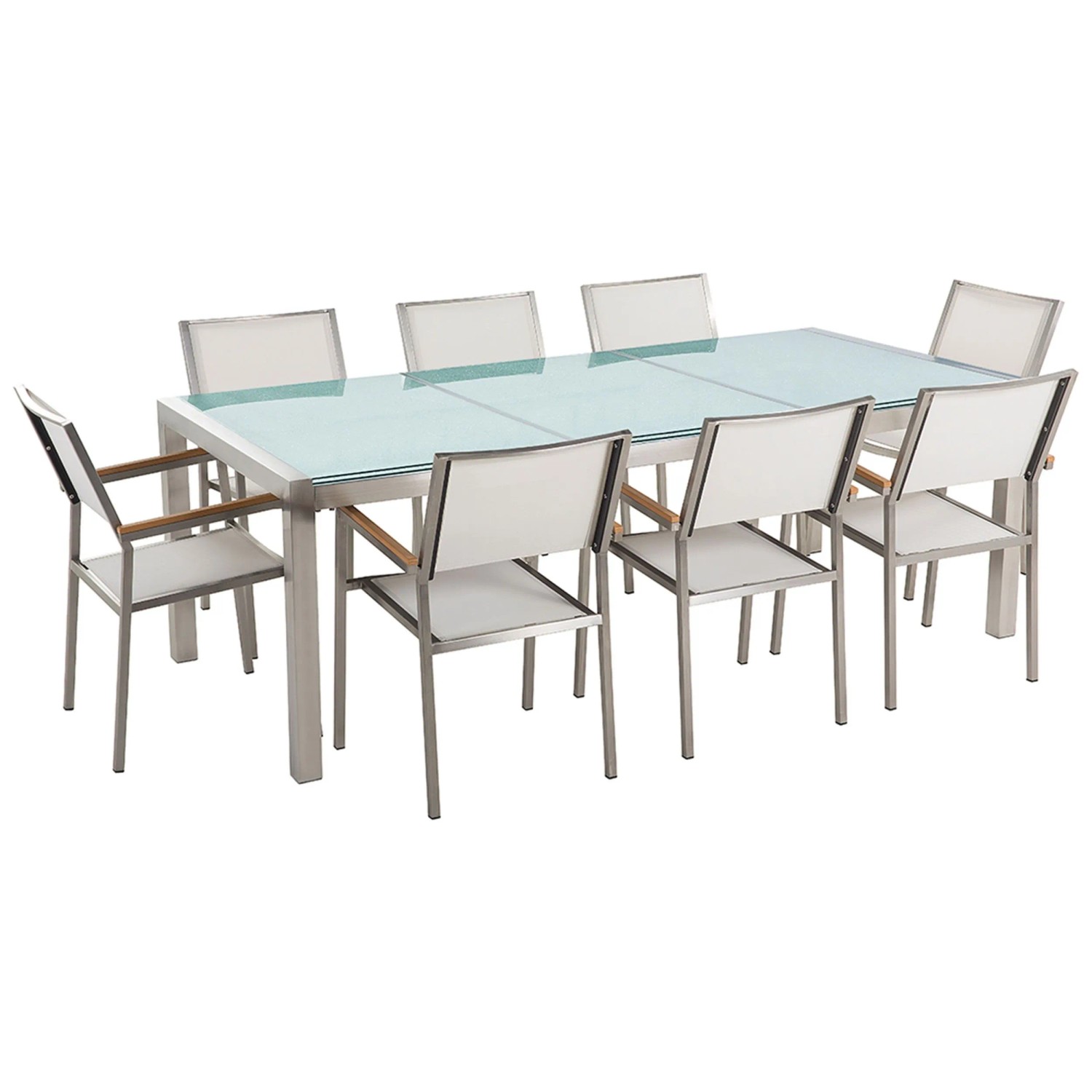 Beliani Set meubles jardin Grosseto 8 places blanc transparent