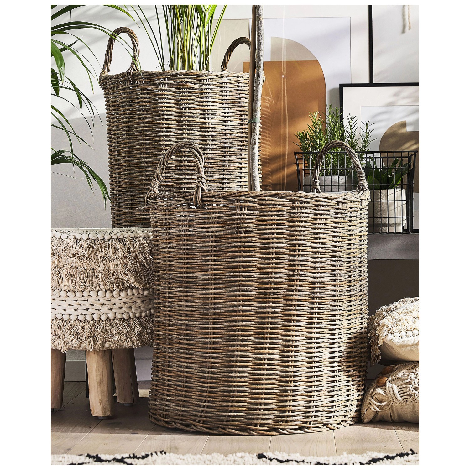 Beliani Set mit 2 Blumentöpfen Bitola PE-Rattan in Braun (HxBxT) 54 x ...