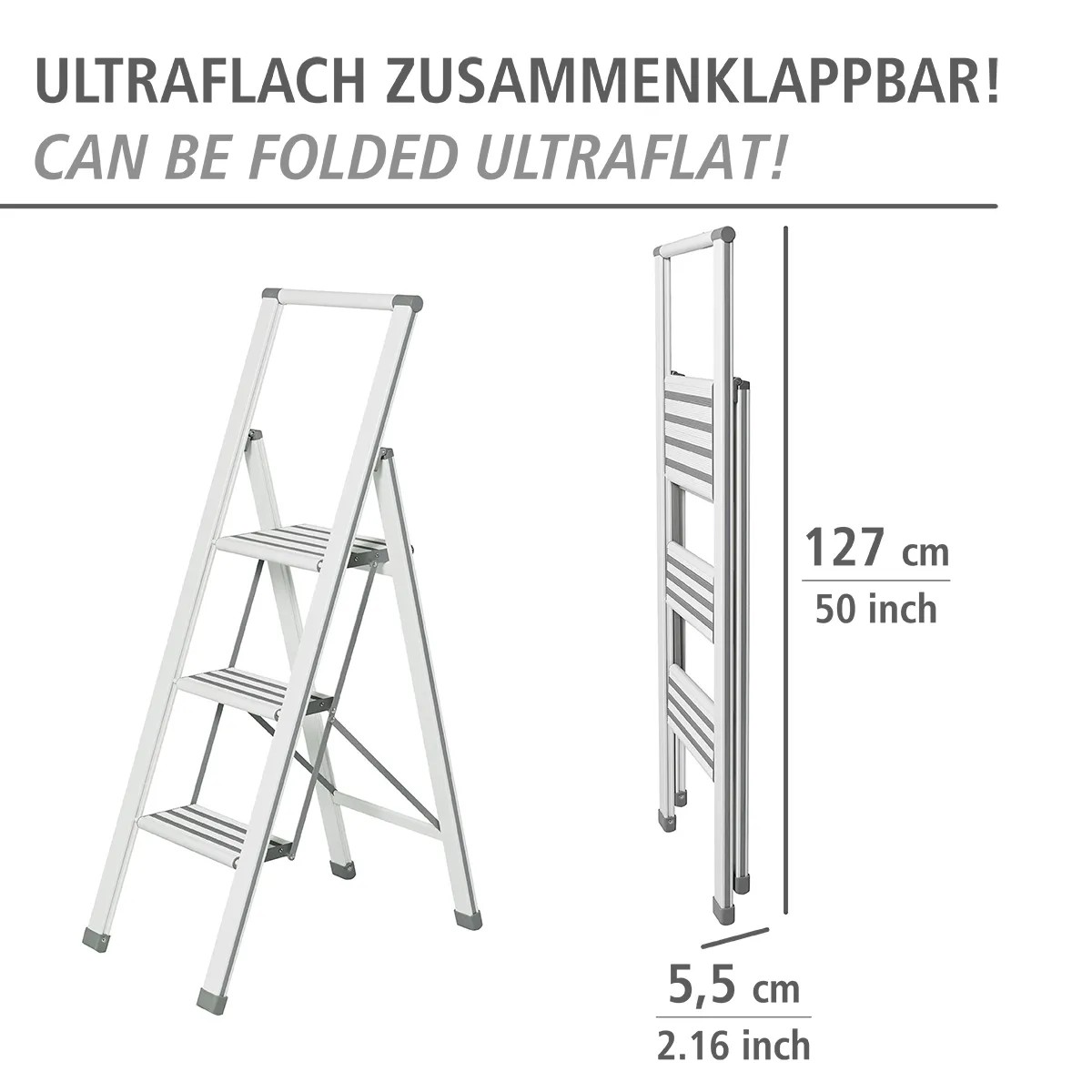 Klappleiter 3 Stufen Aluminium Weiss / Grau Höhe 127 cm kaufen bei OBI