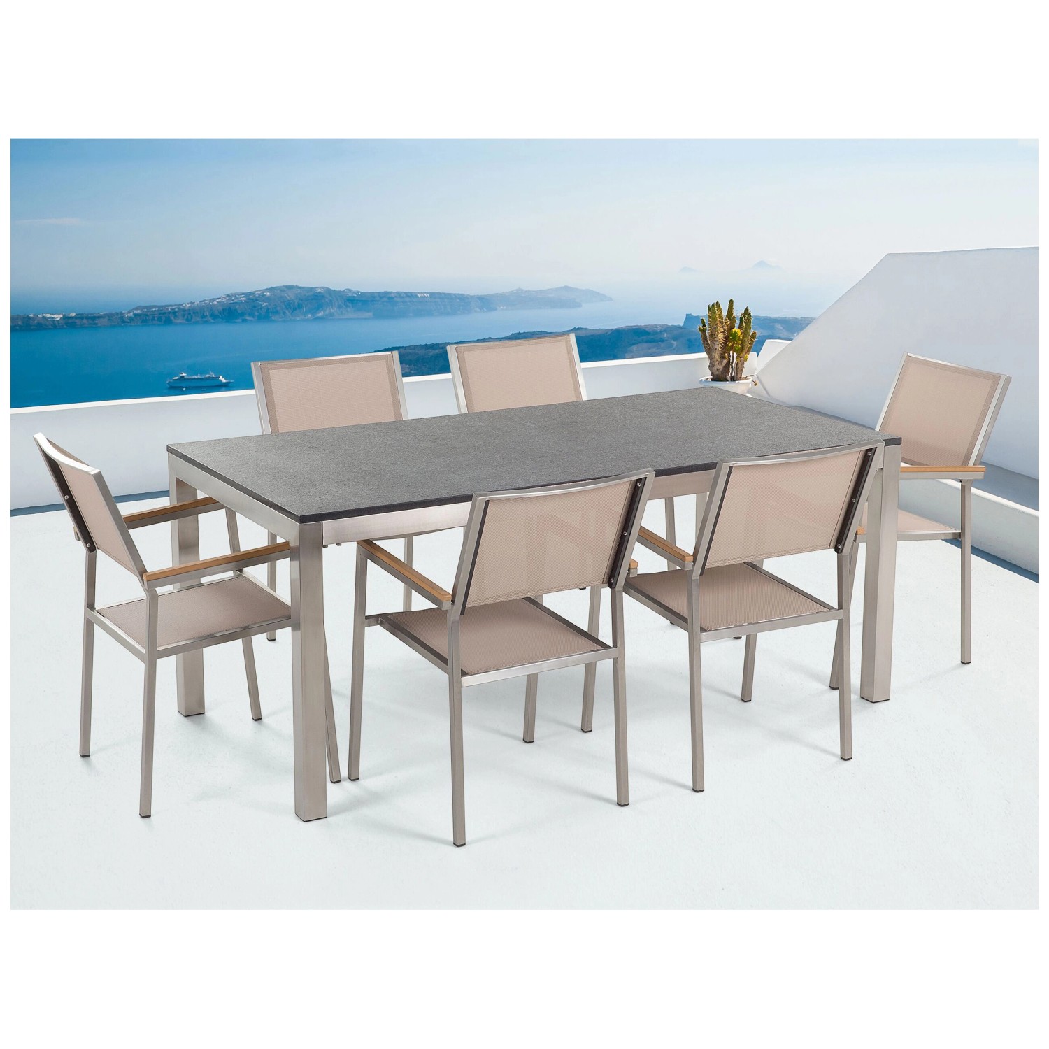 Beliani Gartenmöbel Set mit 6 Stühlen Grosseto Naturstein Geflammt ...