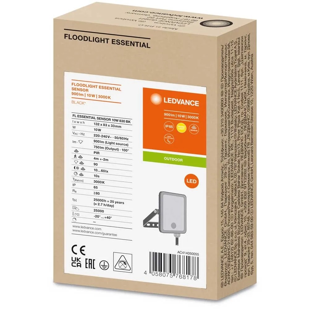Ledvance LED-Flutlicht Essential Sensor Schwarz 10 W Warmweiss 750 lm ...