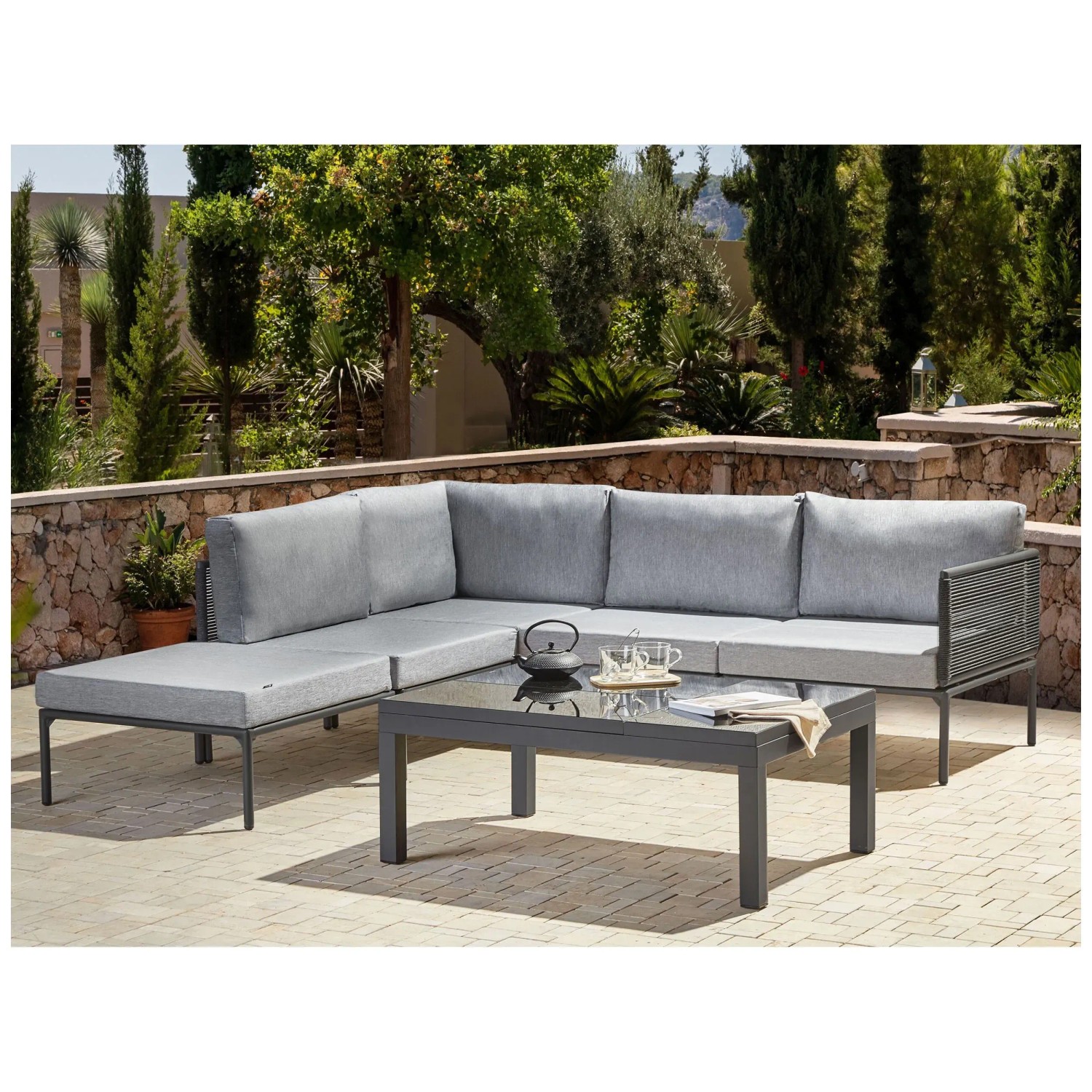 Beliani Lounge-Set Forano 6-Sitzer Aluminium Grau/Schwarz