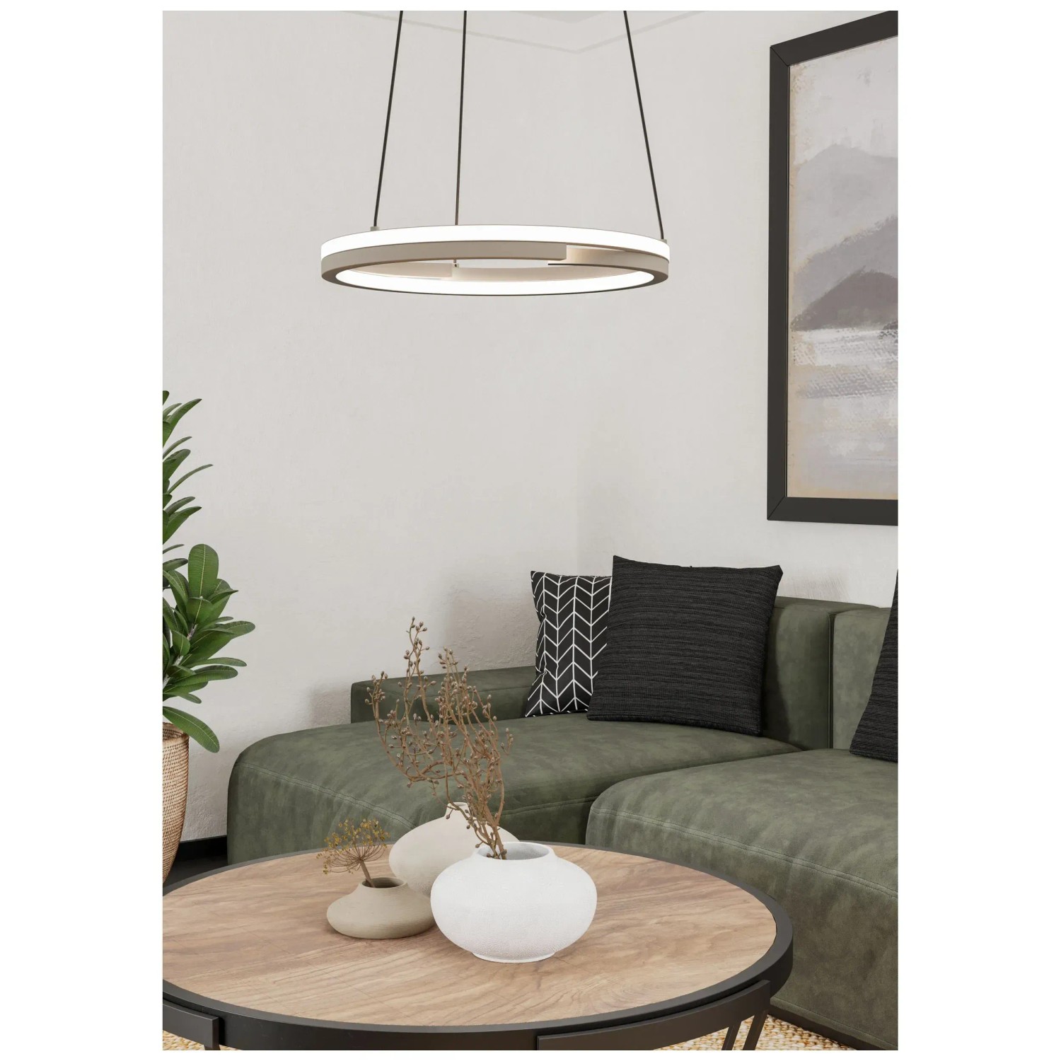 Eglo LED-Pendelleuchte Mezzomonte Aluminium Stahl Sandfarbe Ø 48 x 110 cm