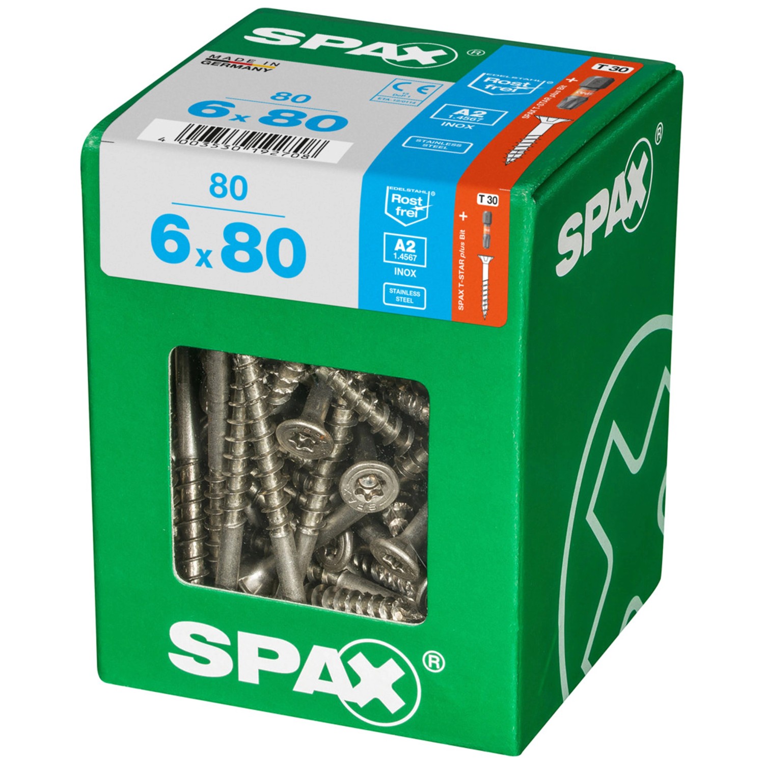 Spax Vis en acier inoxydable TRX A2 Filetage partiel 6 x 80 mm / 80 pcs