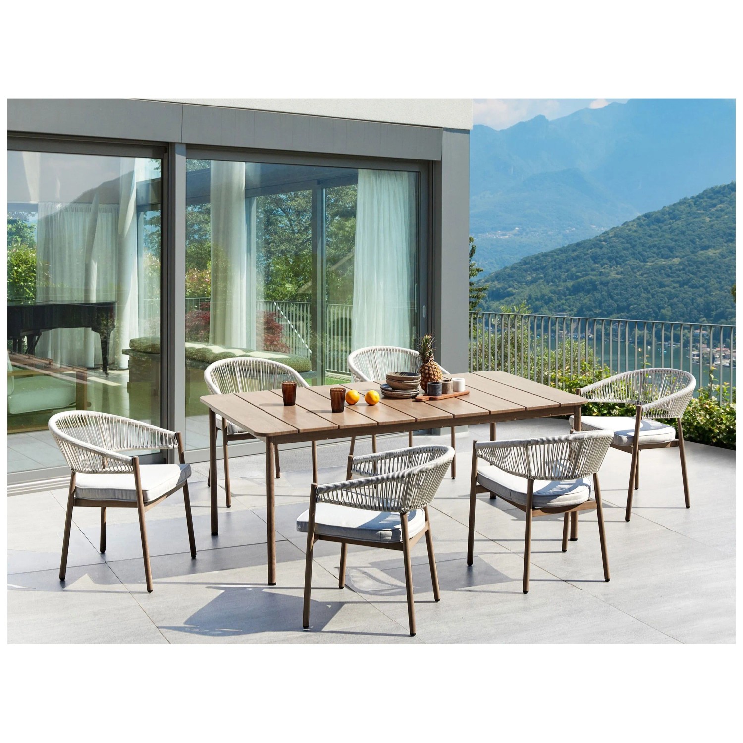 Beliani Gartentisch Flavia Aluminium Braun (HxBxT) 76 x 96 x 185 cm