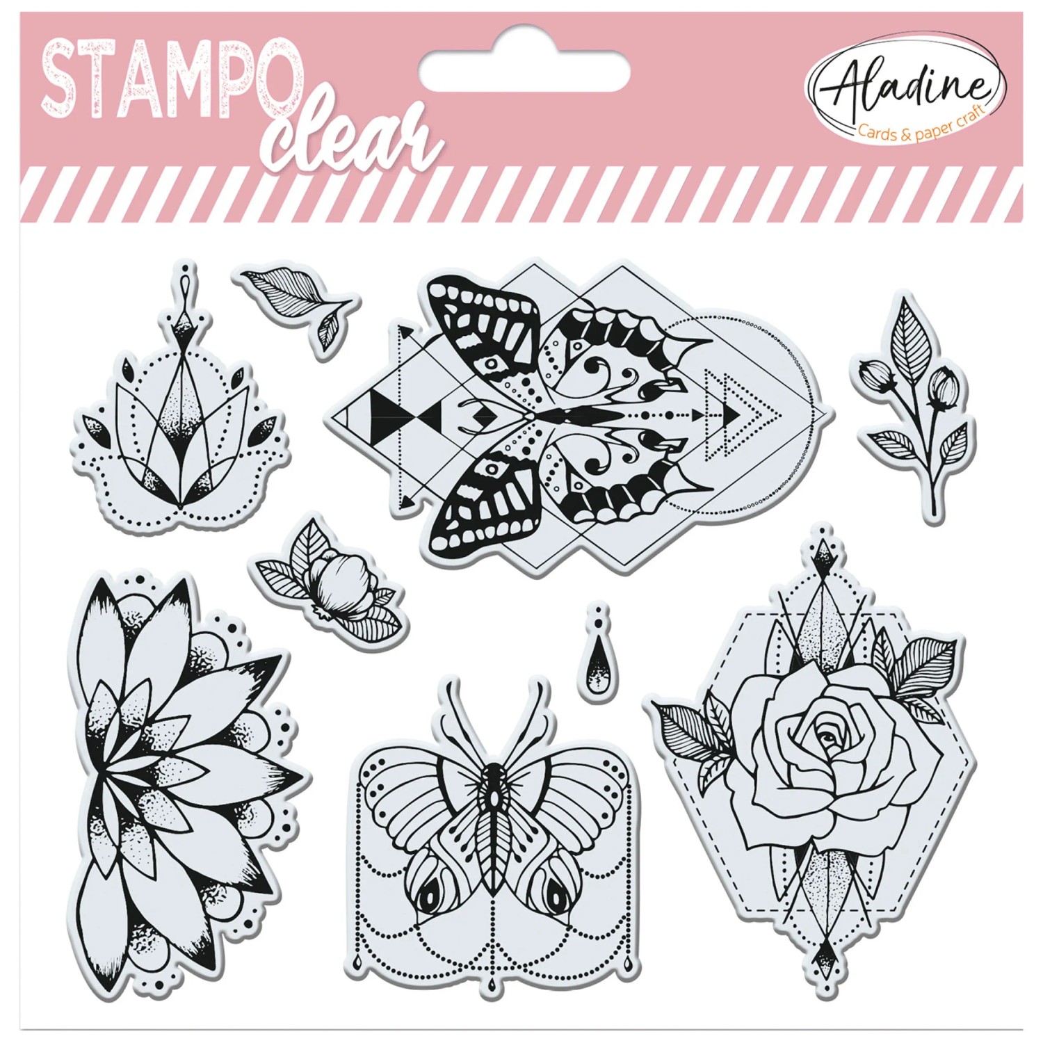 Aladine Stempelset Clear Stamp Blumen / Schmetterlinge 10 Stk.