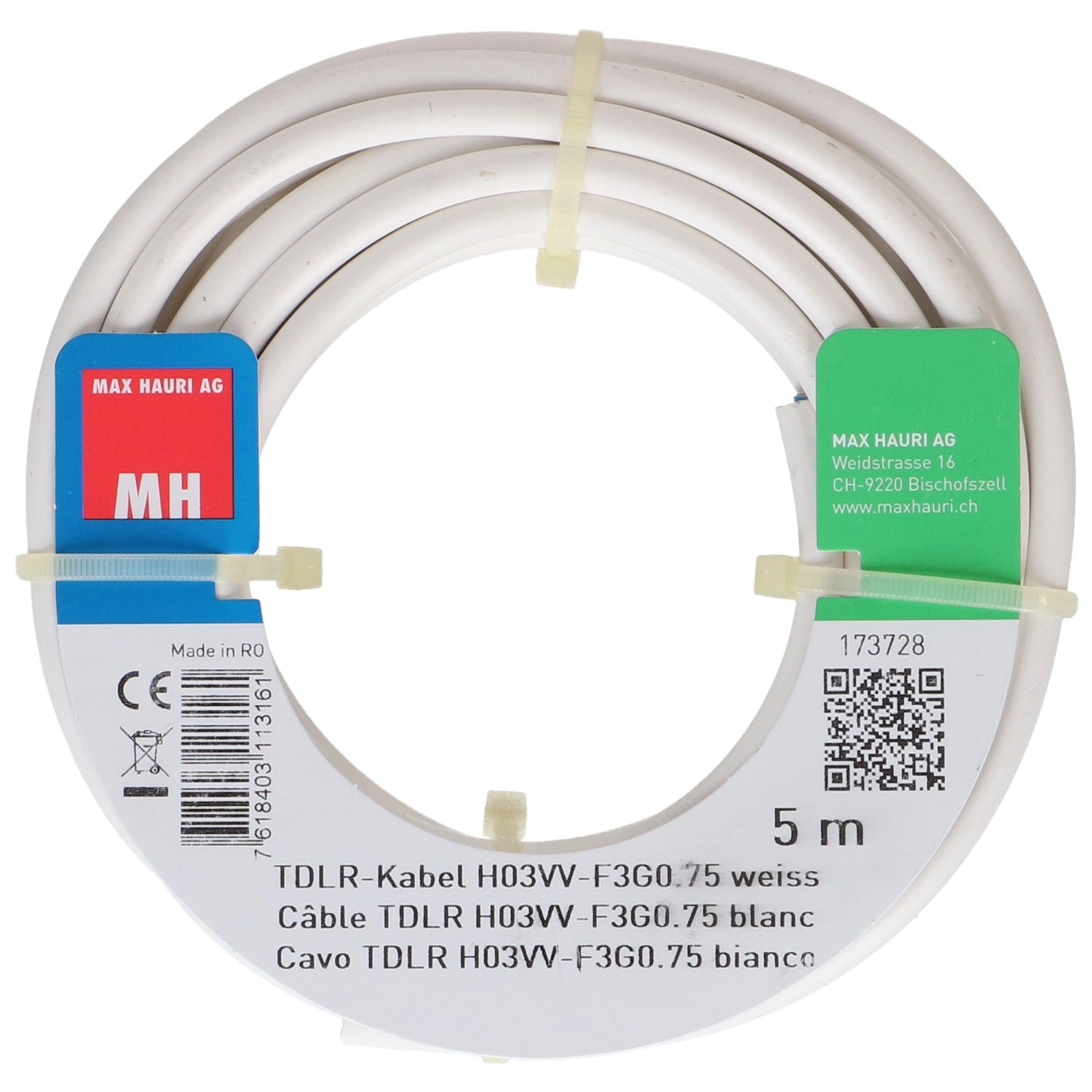 TDLR-Kabel H03VV-F Weiss 3 x 0,75 mm² Länge 5 m kaufen bei OBI