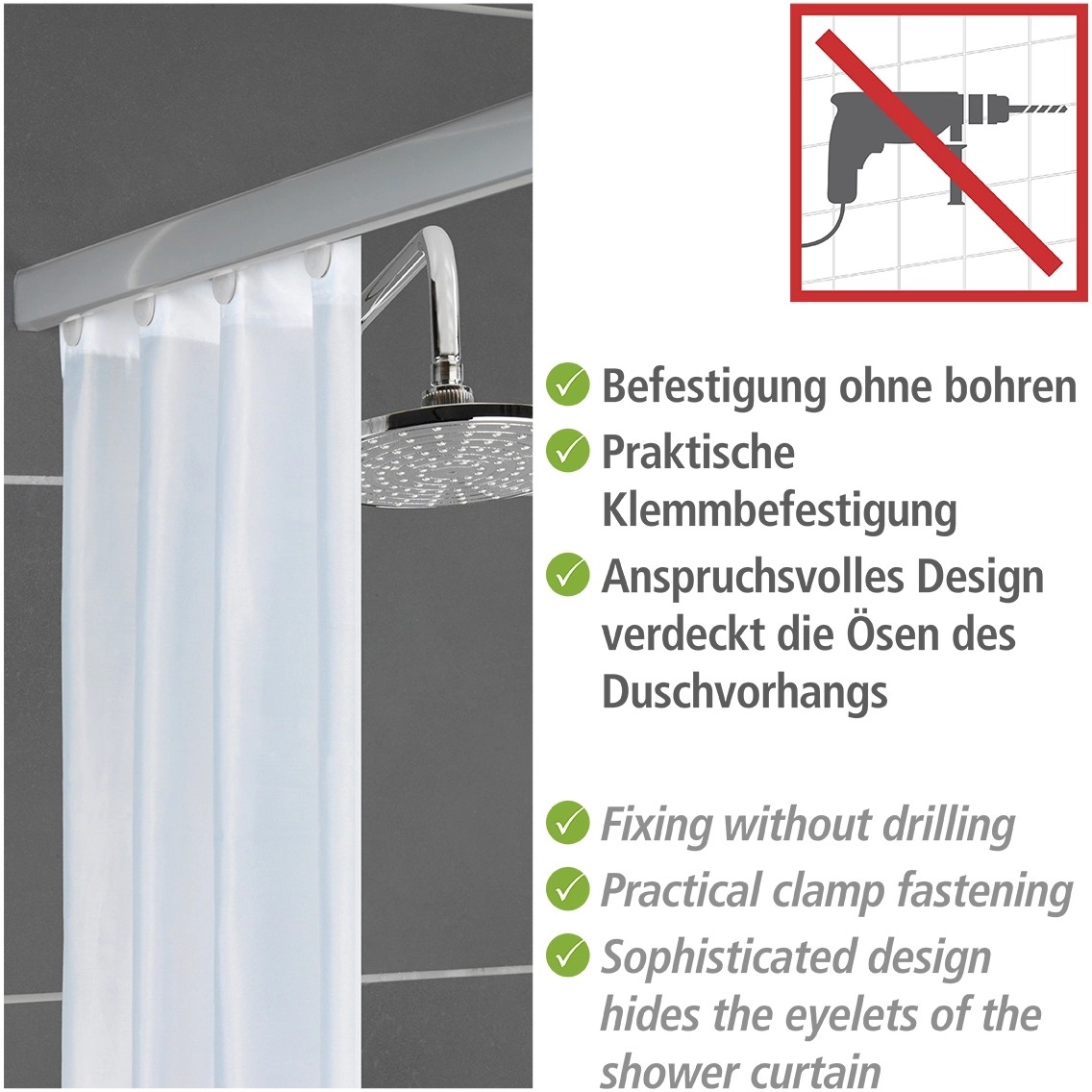Wenko Teleskop-Duschvorhangschiene Era Aluminium Chrom 75 - 125 cm
