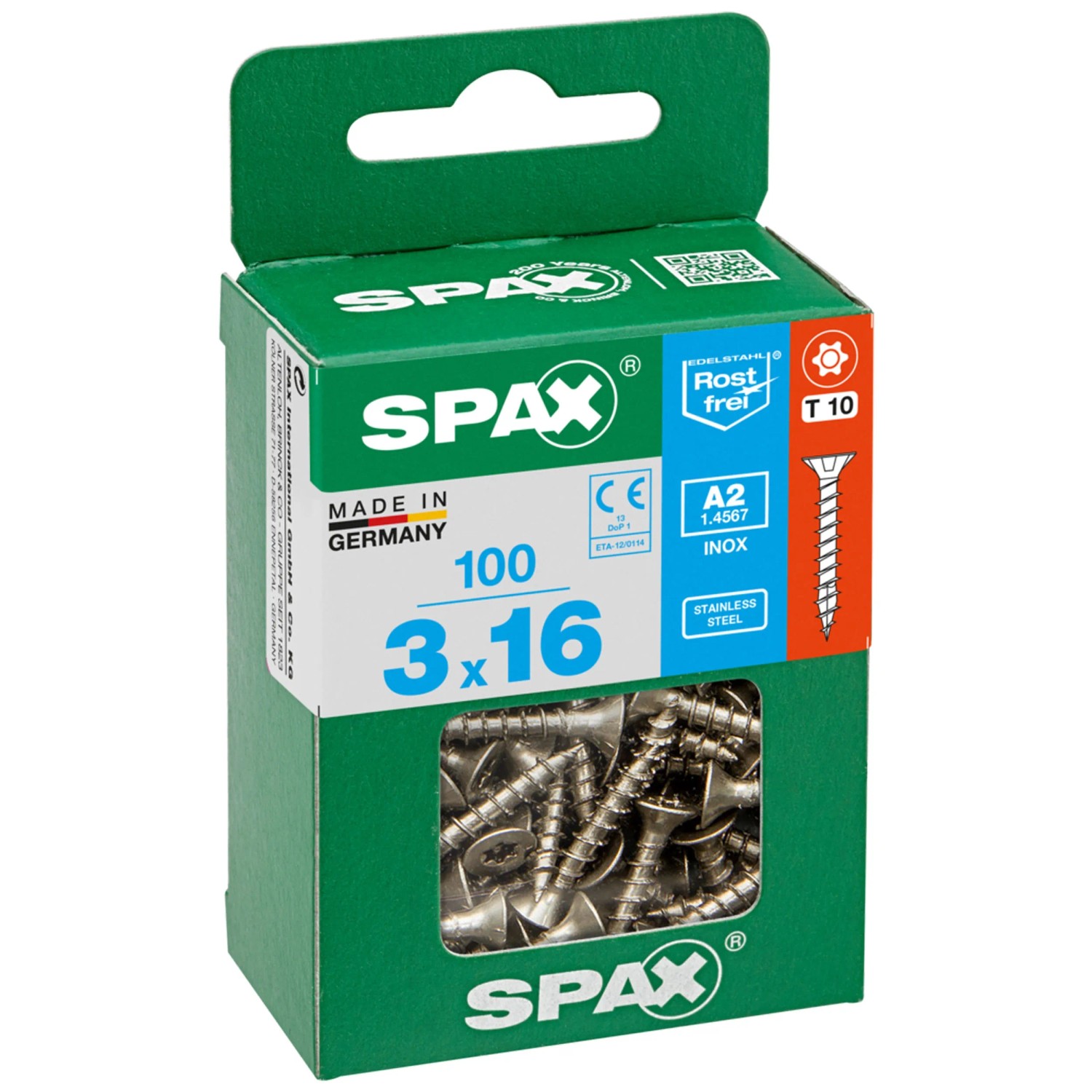 Spax Vis en inox A 2 inoxydable 3 x 16 mm / 100 pcs