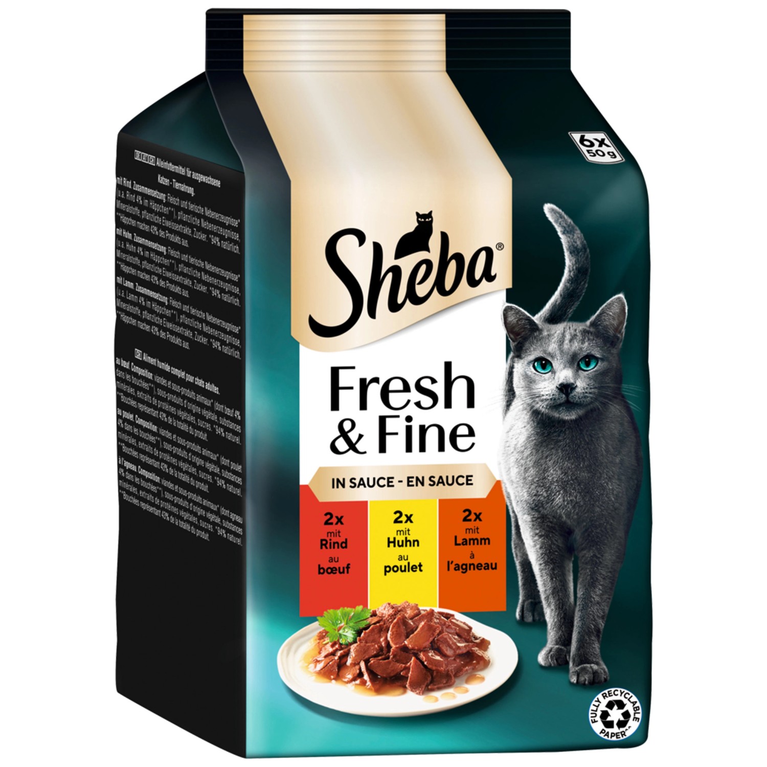 Sheba Sachet fraîcheur Fresh & Fine sauce boeuf, poulet et agneau 6 x 50 g