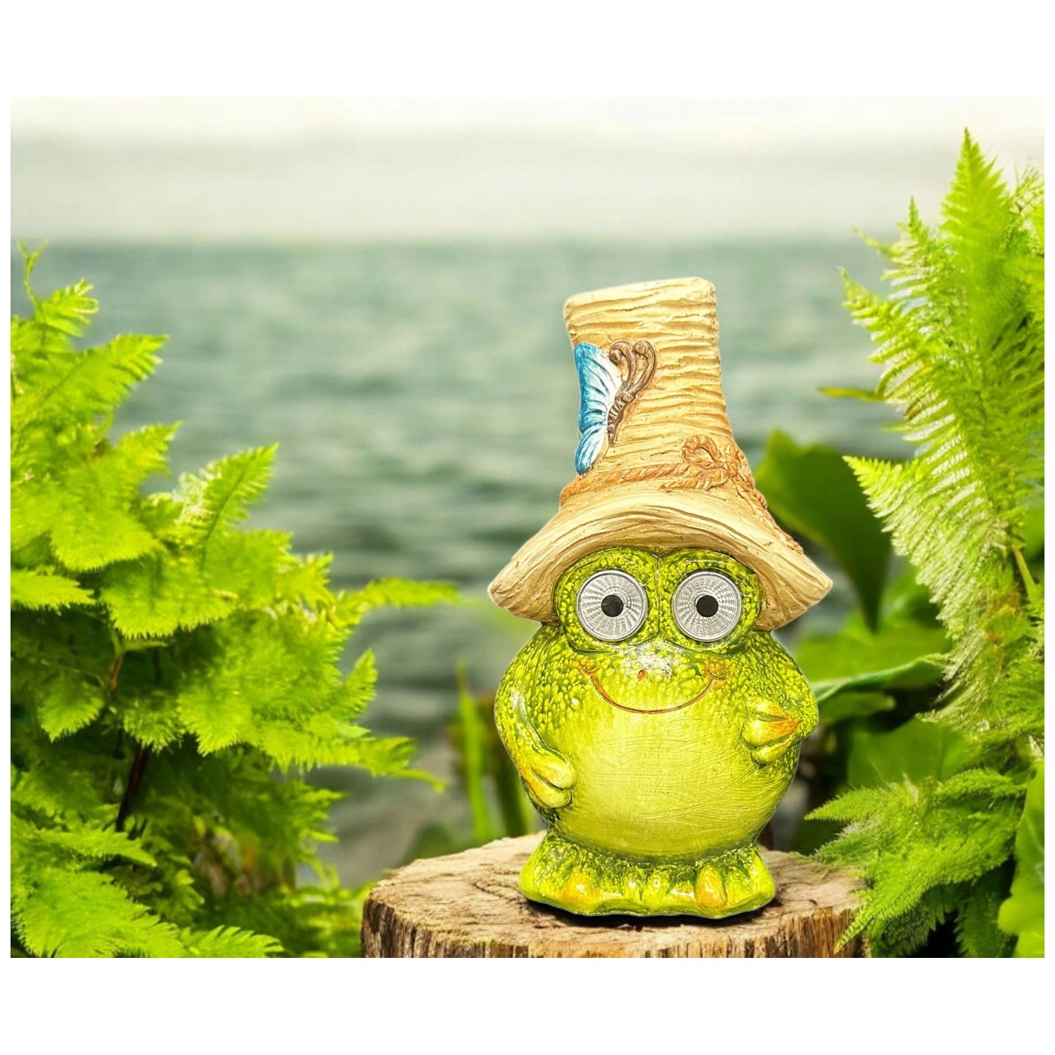 LED-Solar-Figur Frosch Grün mit Schmetterling Blau Höhe 23 cm