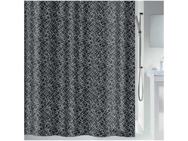 Spirella Duschvorhang Linien Textil Schwarz 240 x 180 cm