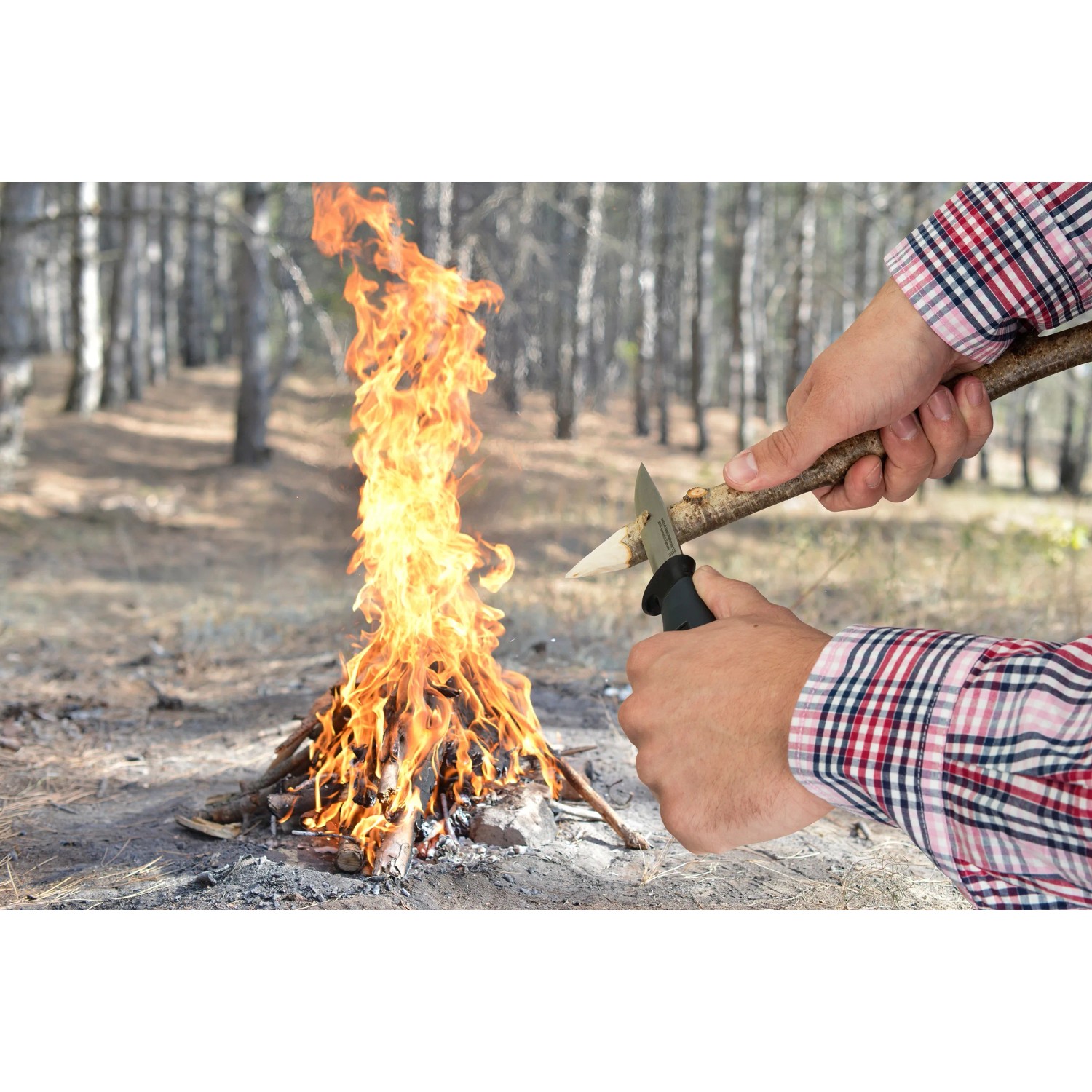 Wolfcraft Outdoormesser mit glatter Klinge und Köcher