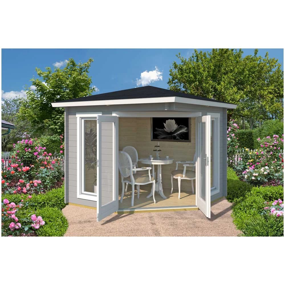 5-Eck Gartenhaus 408 Grau-Weiss kaufen bei OBI